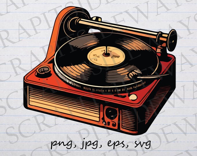 Vintage Record Player Clipart Vector Graphic Svg Png Jpg Eps Lps Vinyl ...