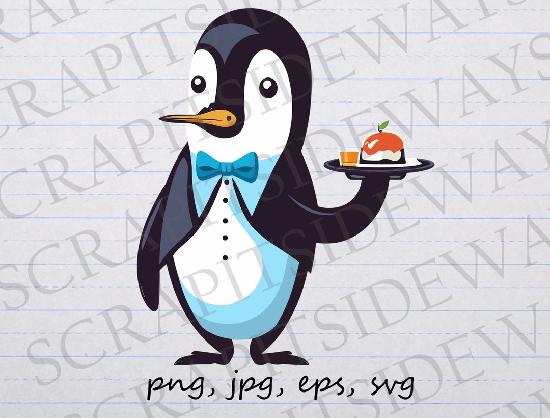 Penguin Waiter Clipart Vector Graphic Svg Png Jpg Eps Sticker Design T ...
