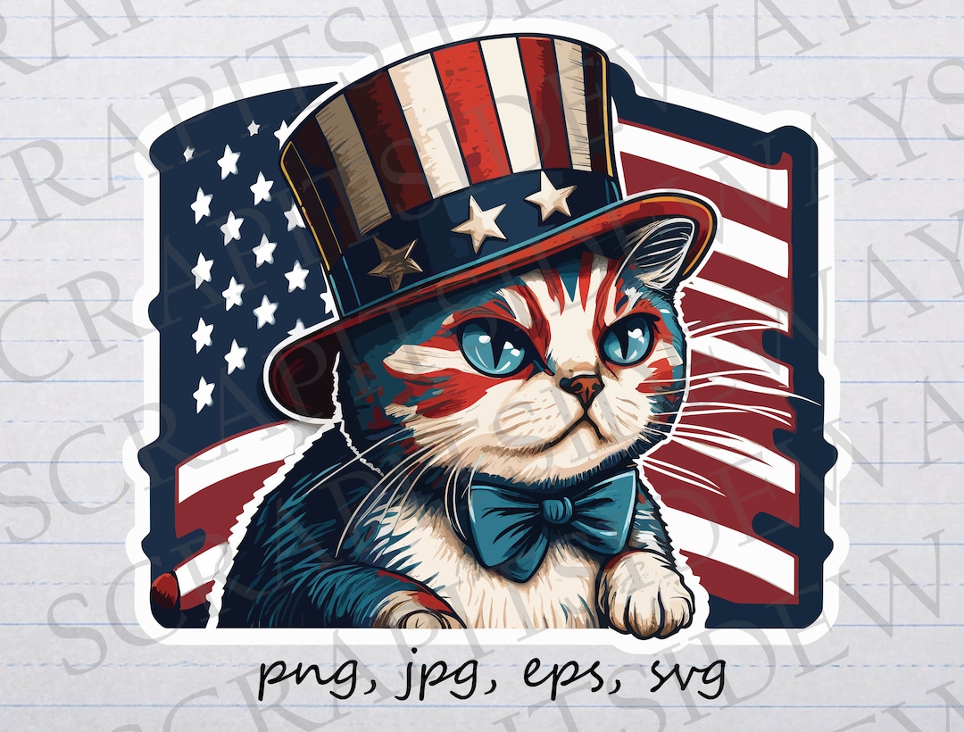 Uncle Sam Cat Clipart Vector Graphic Svg Png Jpg Eps USA Flag American ...