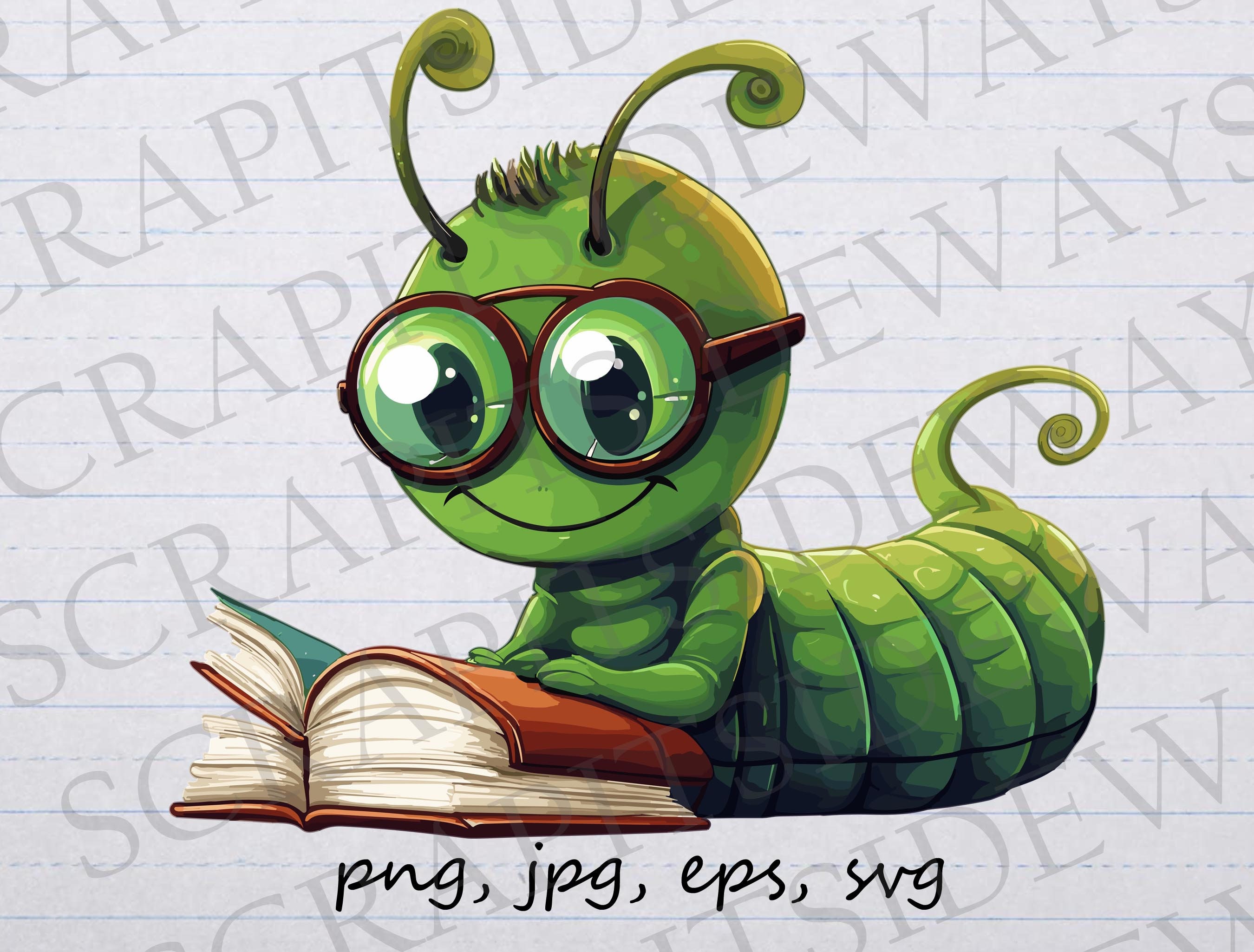 Bookworm 2 Clipart Vector Graphic Svg Png Jpg Eps Sticker - Etsy Australia