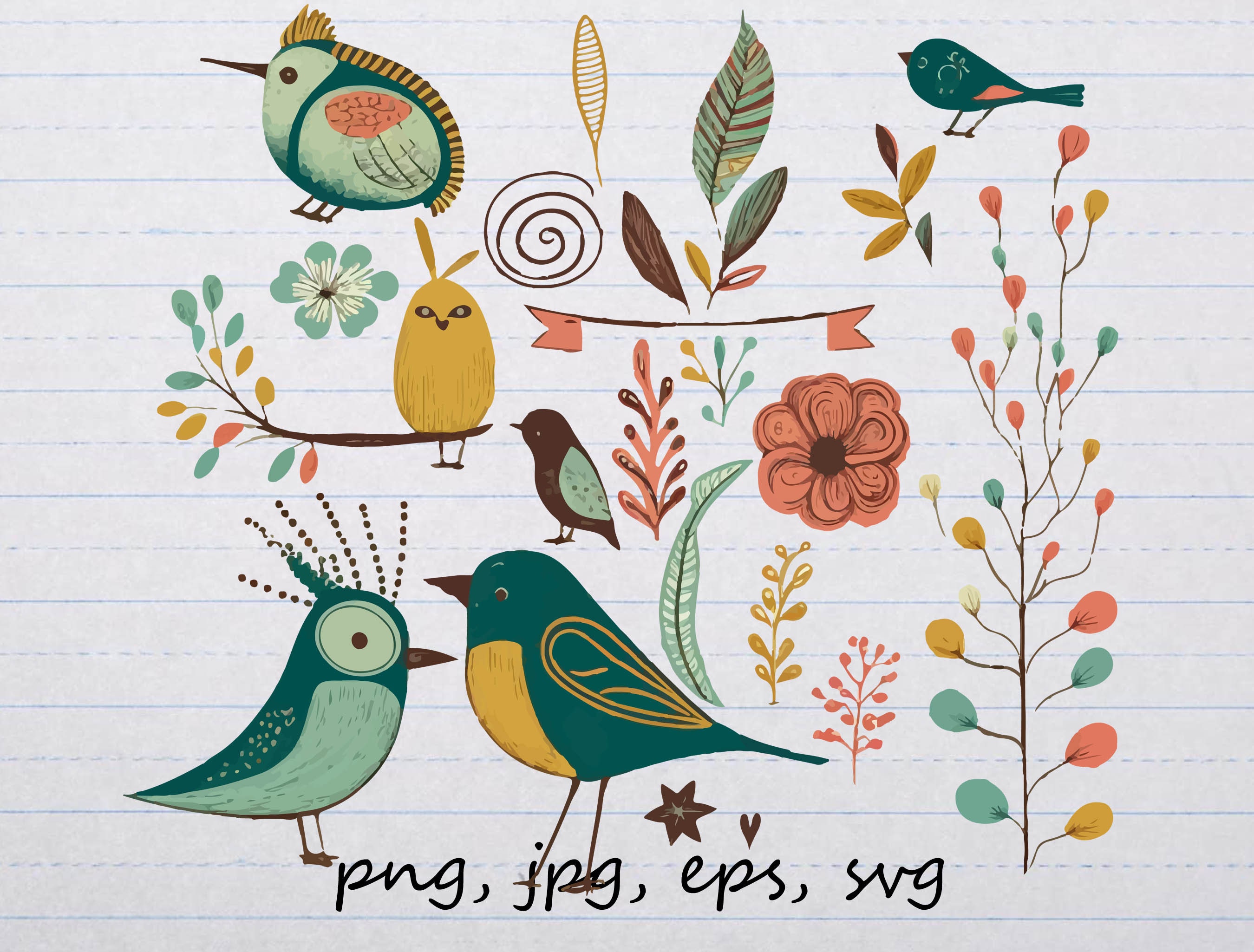 21 Piece Whimsical Birds Clipart Set Svg Vector Clipart Png - Etsy Canada