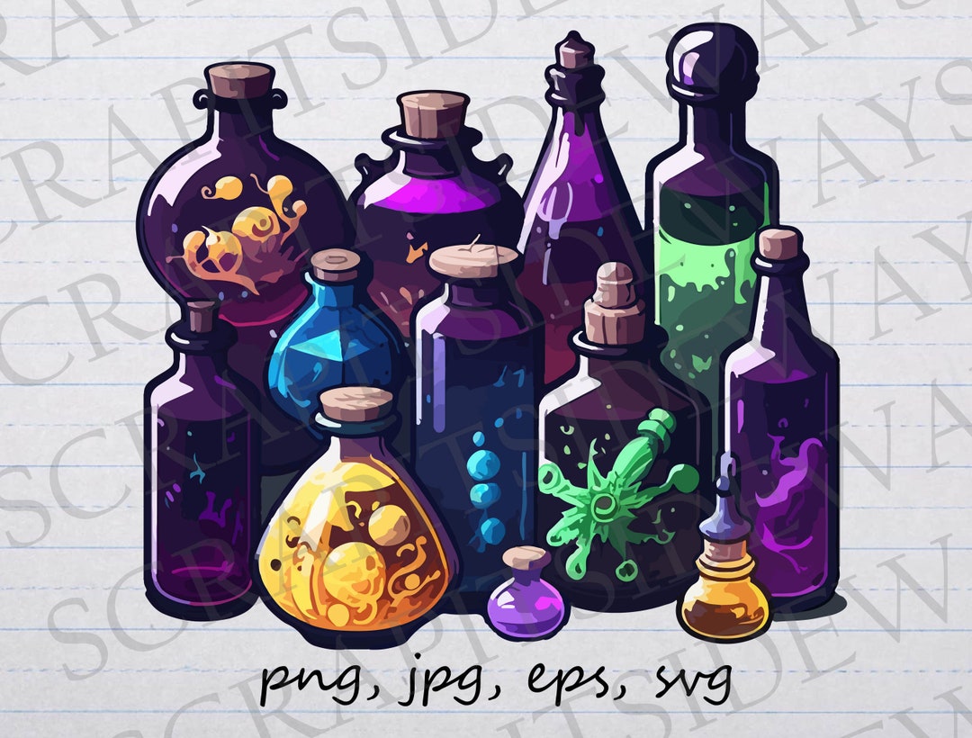 Colorful Potion Bottles Clipart Vector Graphic Svg Png Jpg Eps Magic ...