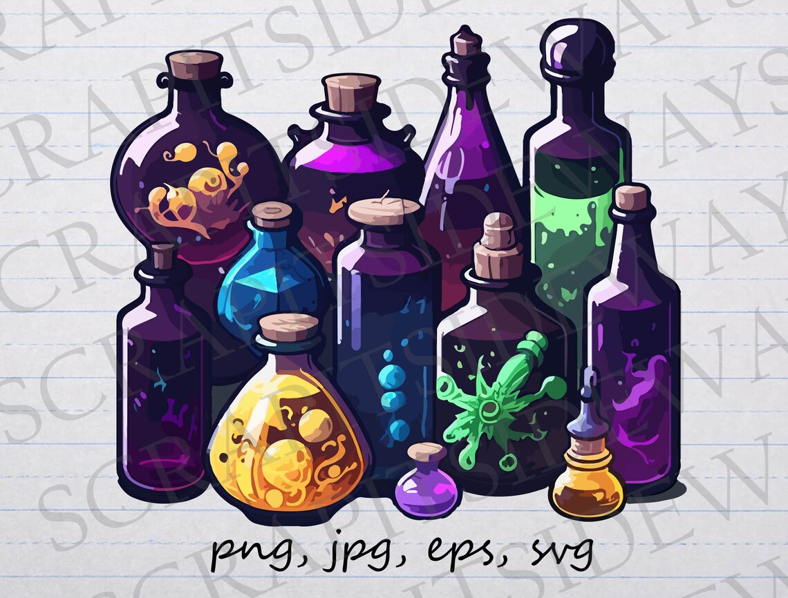 Colorful Potion Bottles Clipart Vector Graphic Svg Png Jpg Eps - Etsy