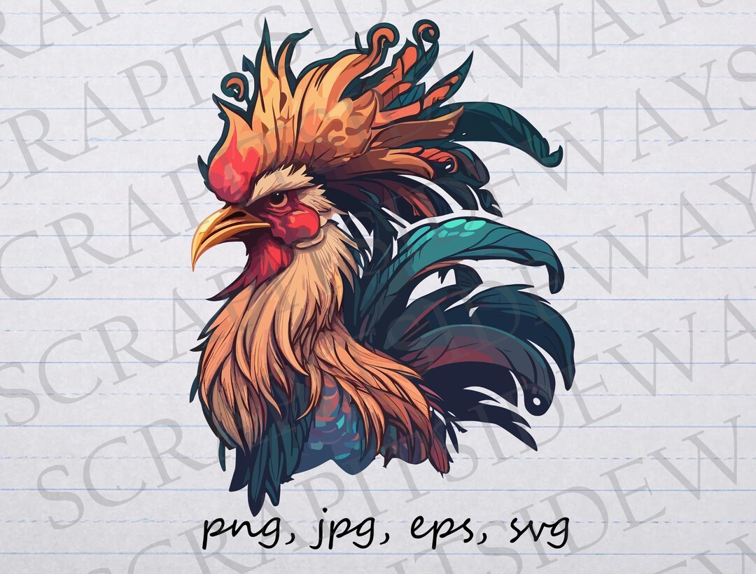 Fancy Rooster Head Clipart Vector Graphic Svg Png Jpg Eps Pretty Bird ...