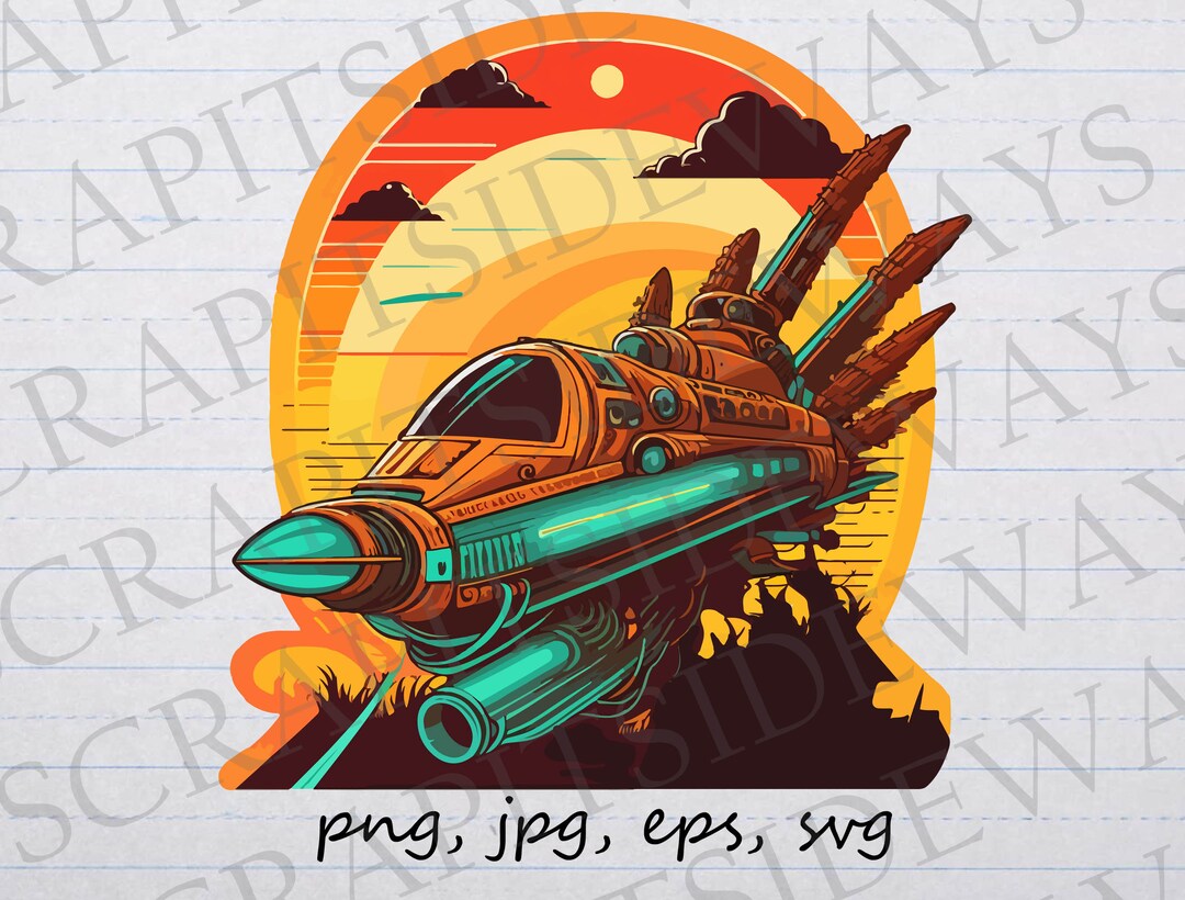 Retro Space Ship Clipart Vector Graphic Svg Png Jpg Eps Vintage Sci-fi ...