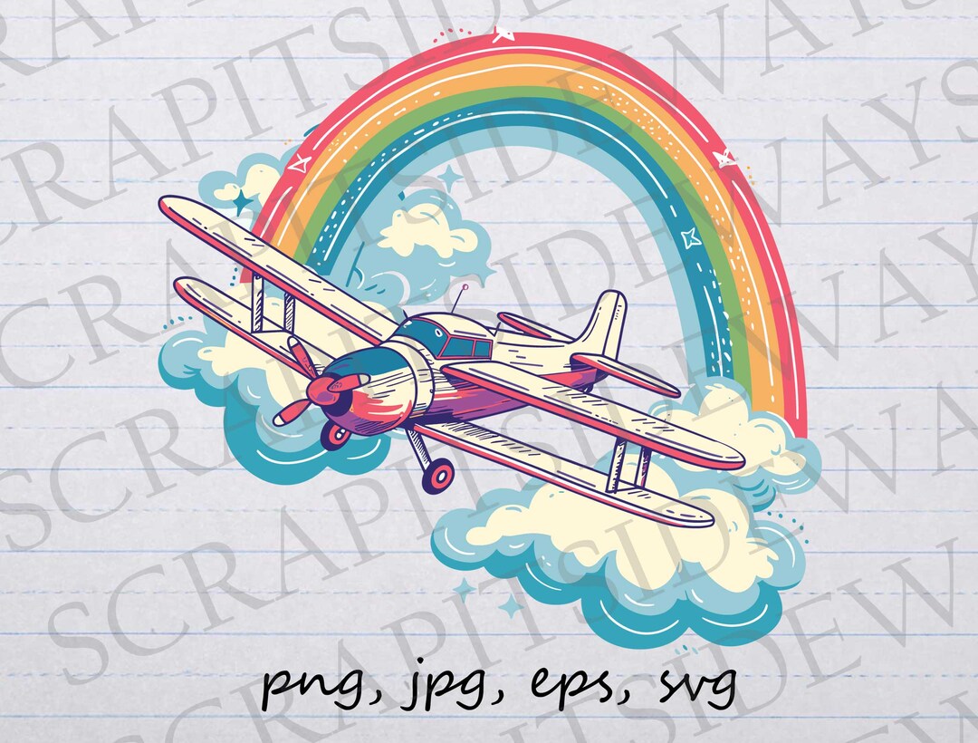 Airplane Flying Through Rainbow Clipart Clip Art Vector Graphic Svg Png ...