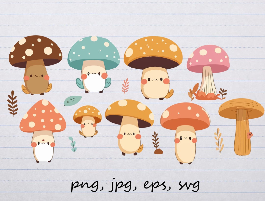 16 Piece Cute Mushrooms and Elements Svg Vector Clipart Png Woodland ...
