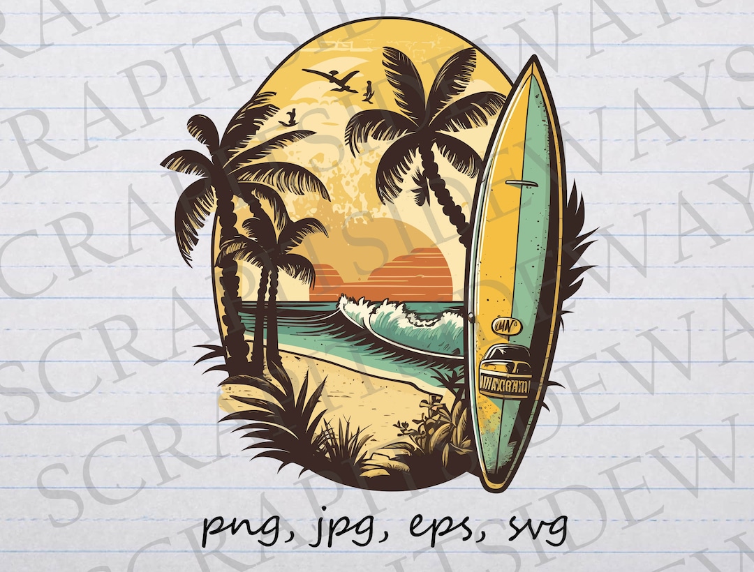 Beach Ocean Surfboard Scene Clipart Vector Graphic Svg Png Jpg Eps ...