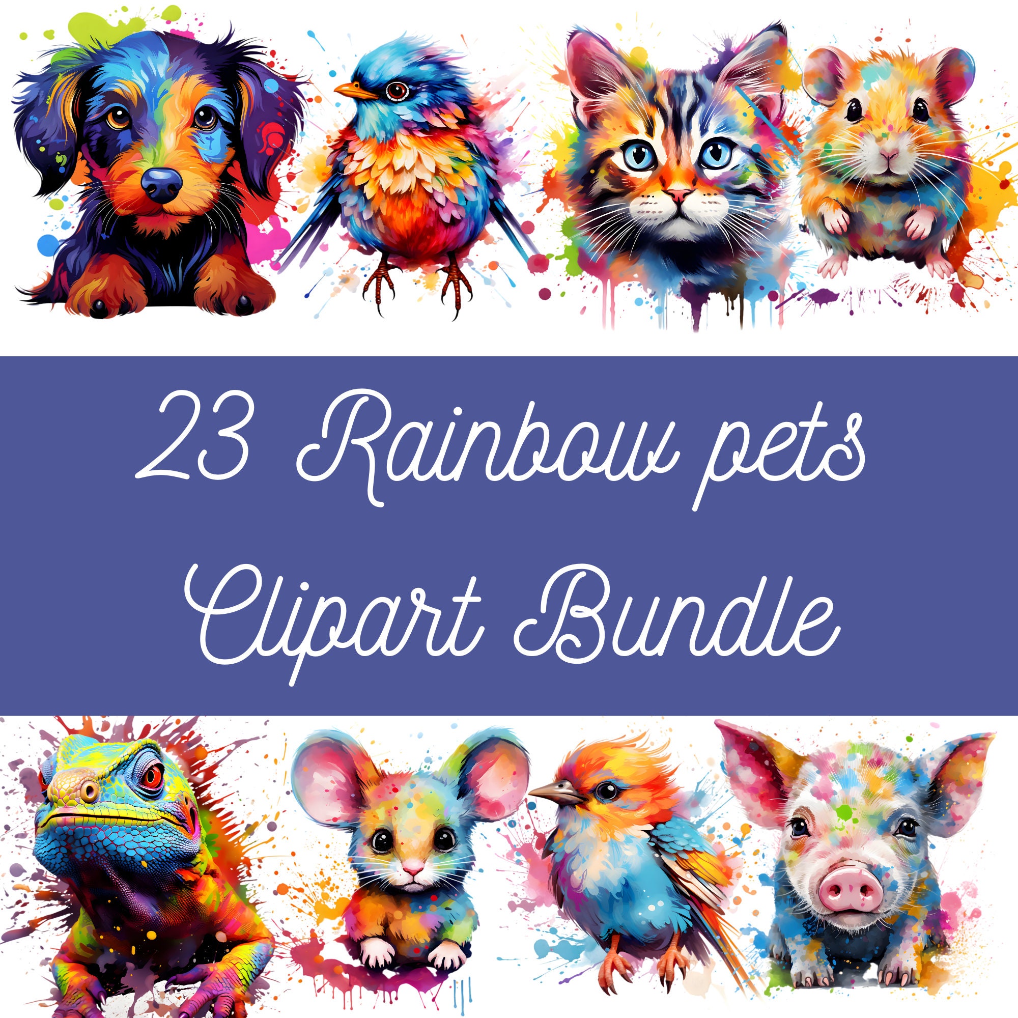 Rainbow Pets Clipart Set of 23 Graphics Png Bundle Dog Cat - Etsy