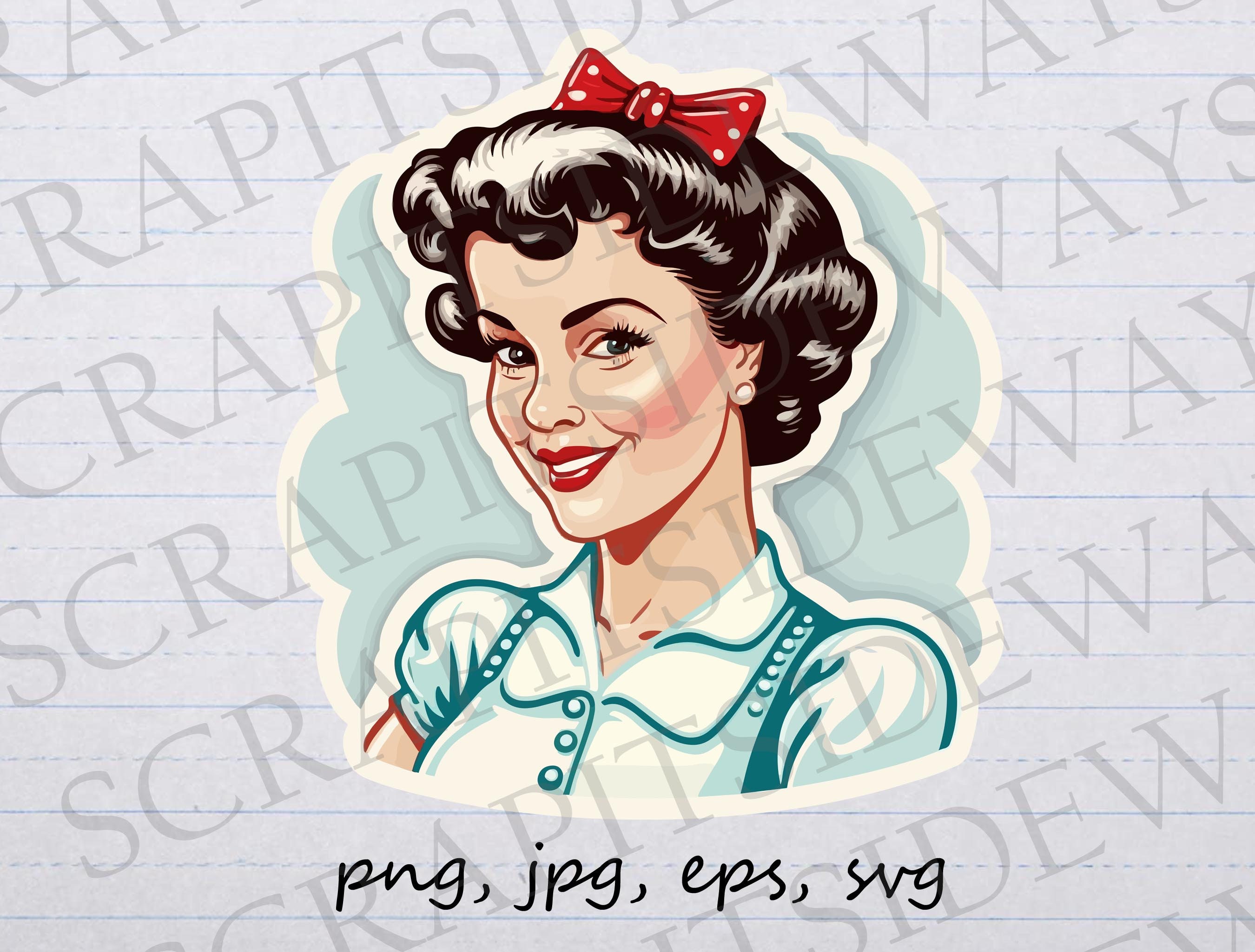 1950s Woman Retro Clipart Vector Graphic Svg Png Jpg Eps - Etsy