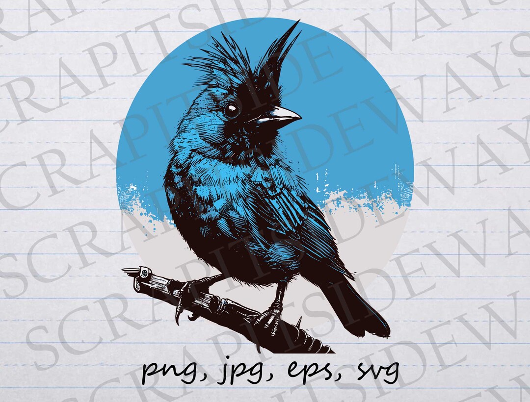 Grunge Blue Jay Clip Art Clipart Vector Graphic Svg Png Jpg Eps Bird ...