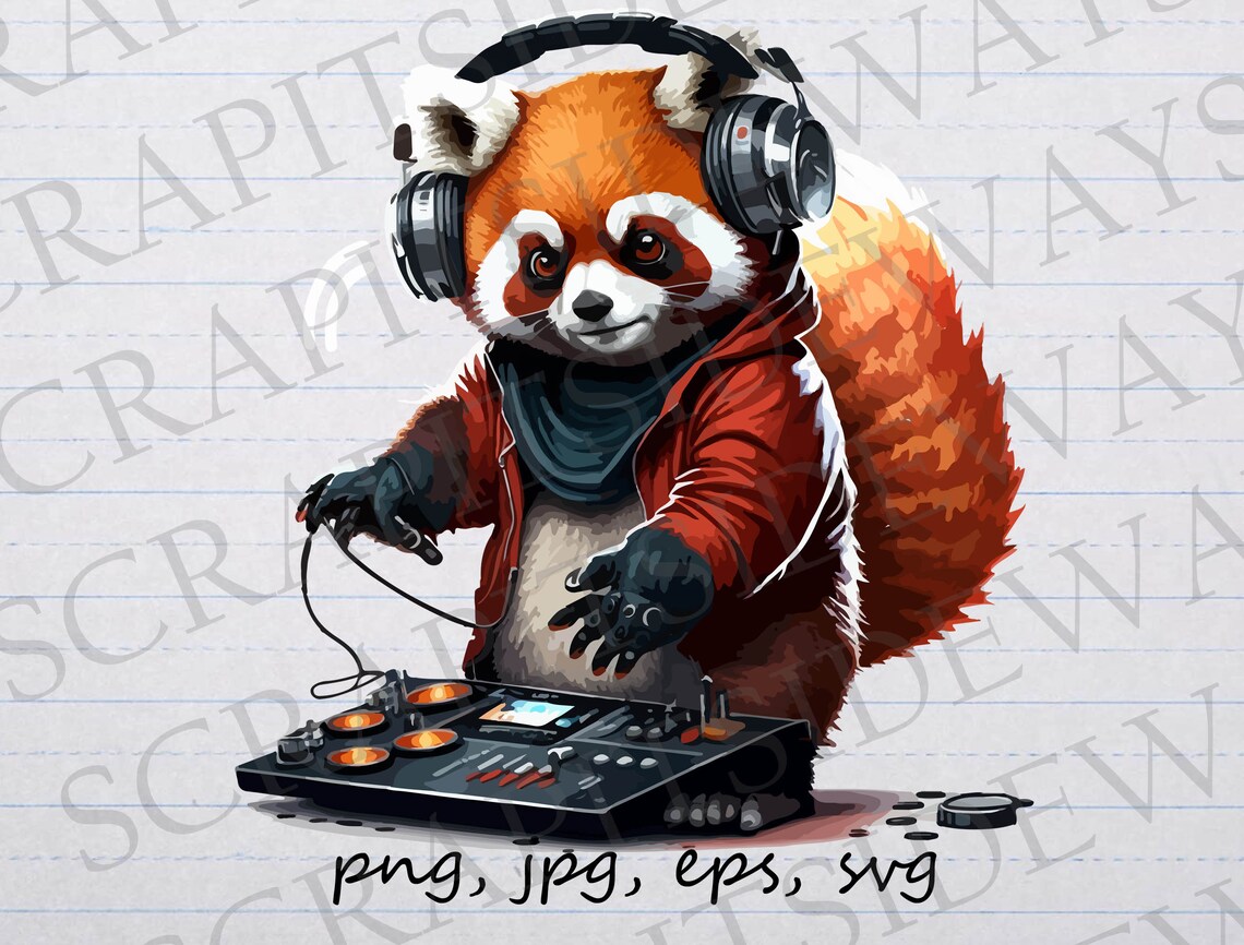 Red Panda DJ Clipart Vector Graphic Svg Png Jpg Eps Music Cool Red ...