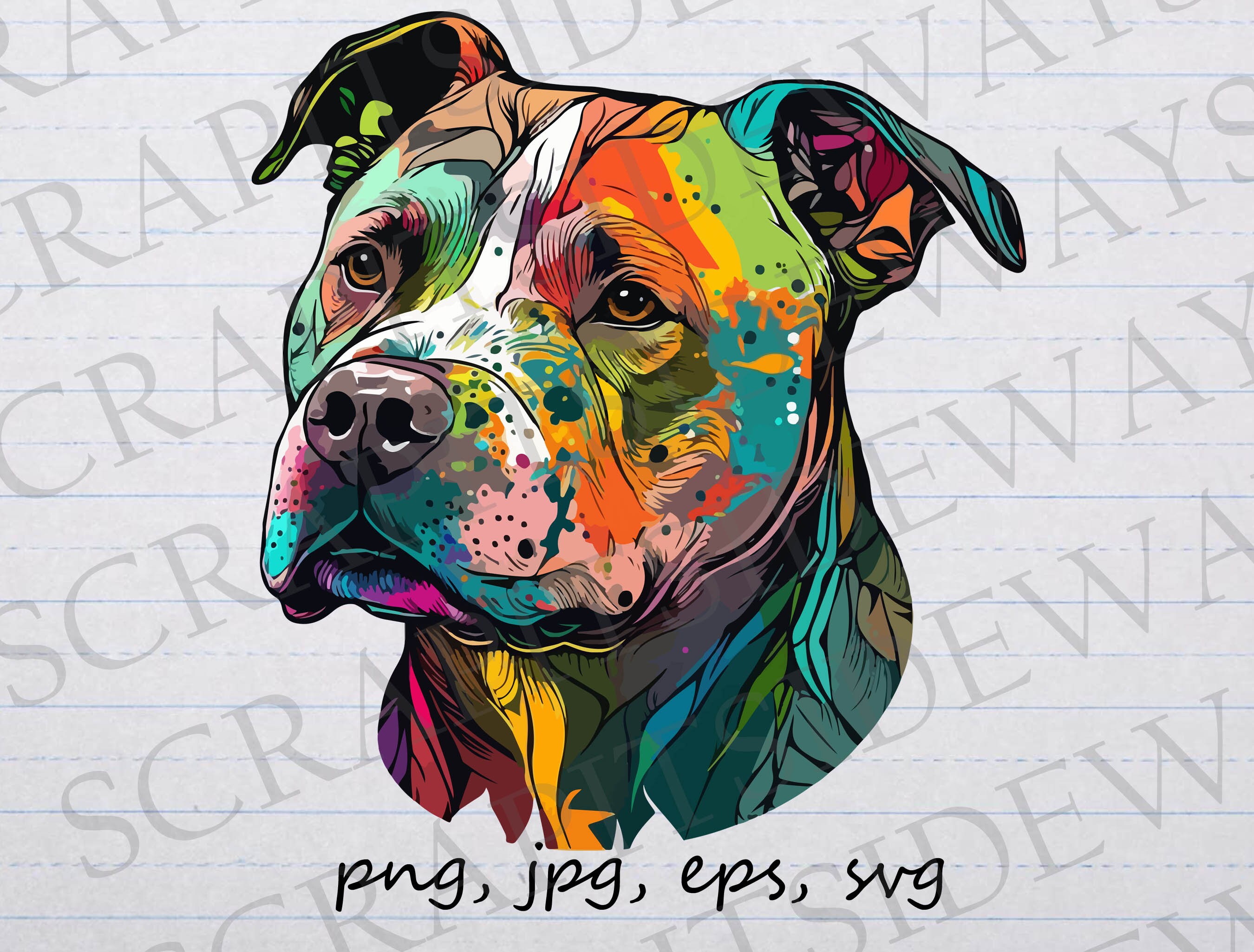 Colorful Pitbull Clipart Vector Graphic Svg Png Jpg Eps - Etsy