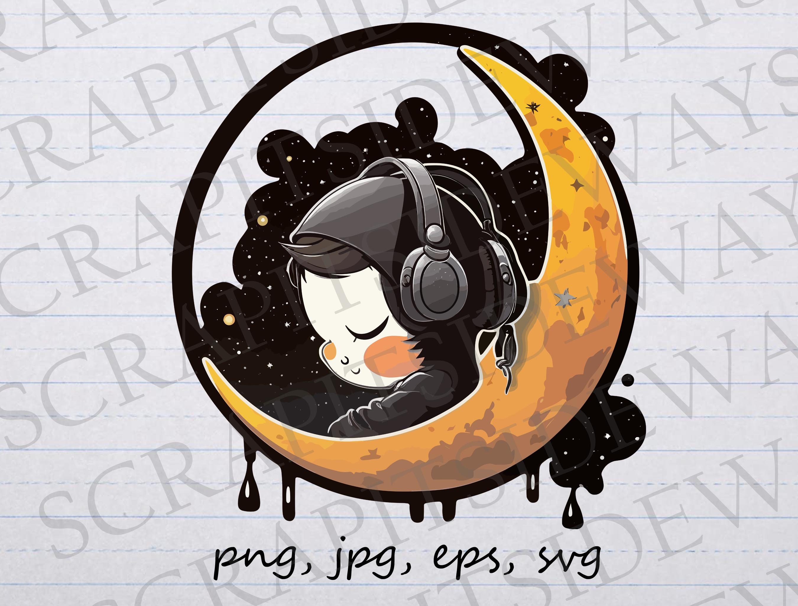 Cute Sleeping Girl With Headphones Clipart Vector Graphic Svg - Etsy