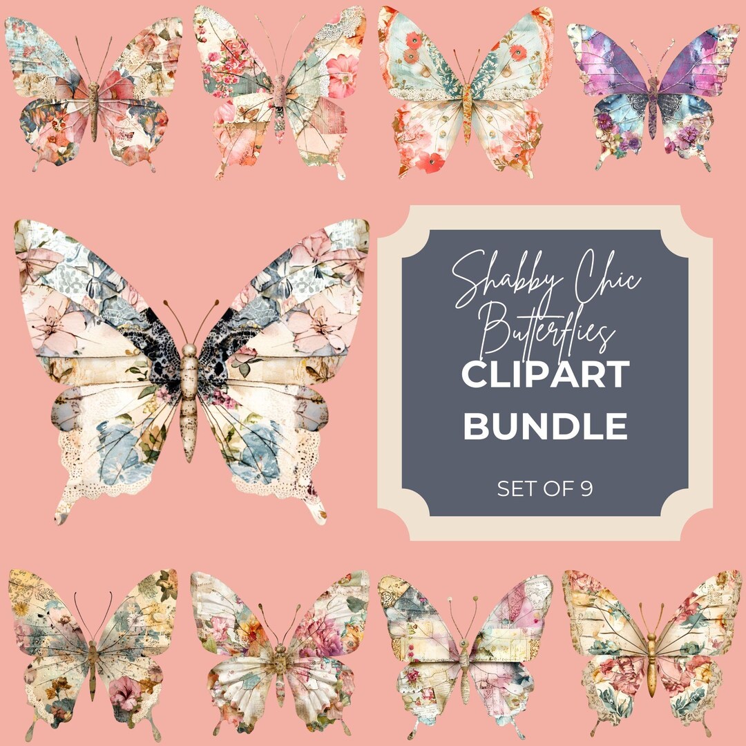 Shabby Chic Butterfly Clipart | 9 Vintage Ephemera Pngs | Scrapbooking ...