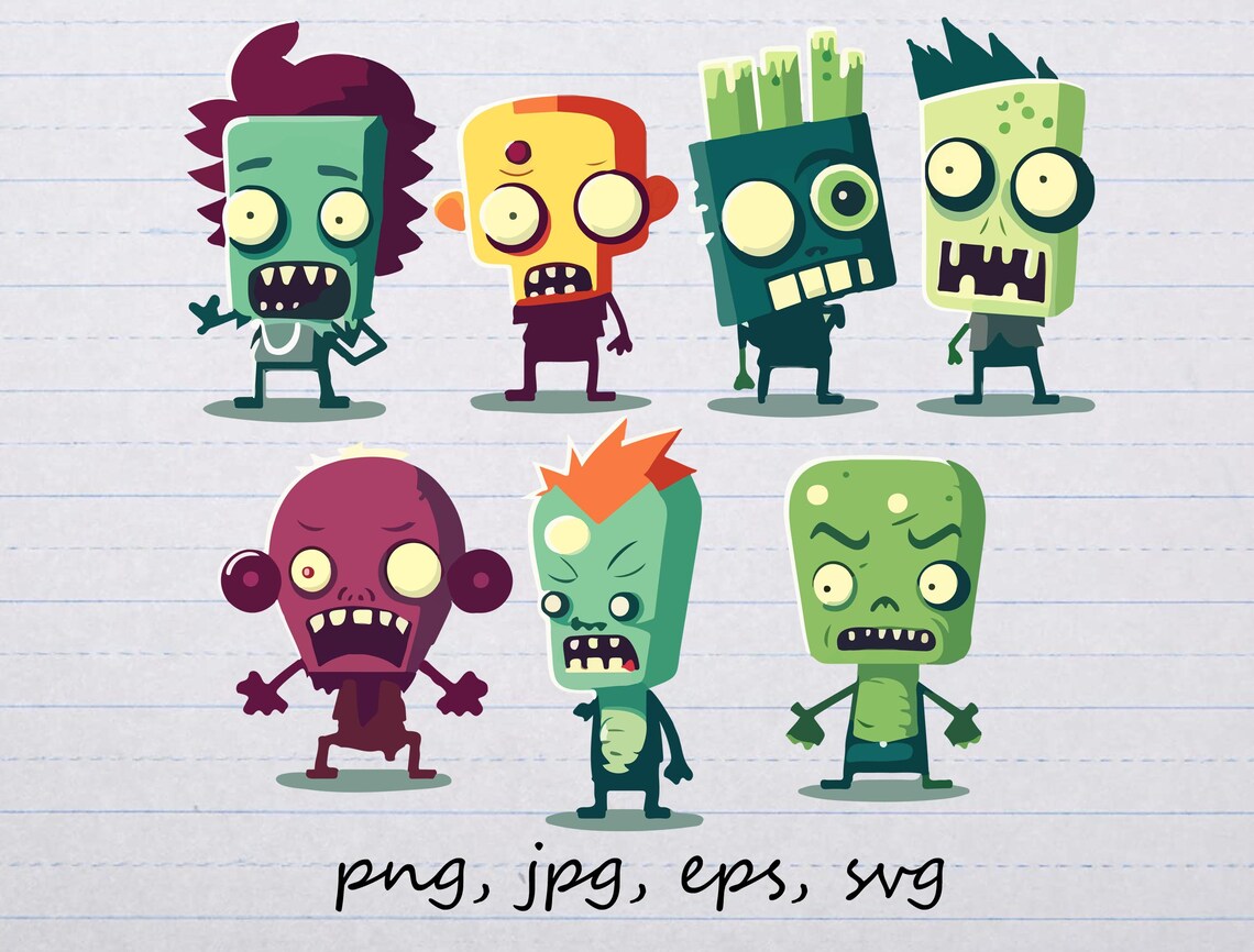 Zombie Creatures Clipart Vector Graphic Svg Png Jpg Eps - Etsy