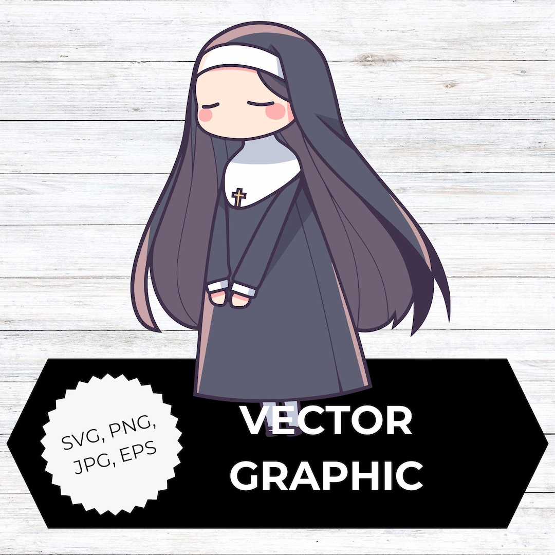 Cute Whimsical Nun Clipart | Kawaii Religious Character Vector SVG PNG ...