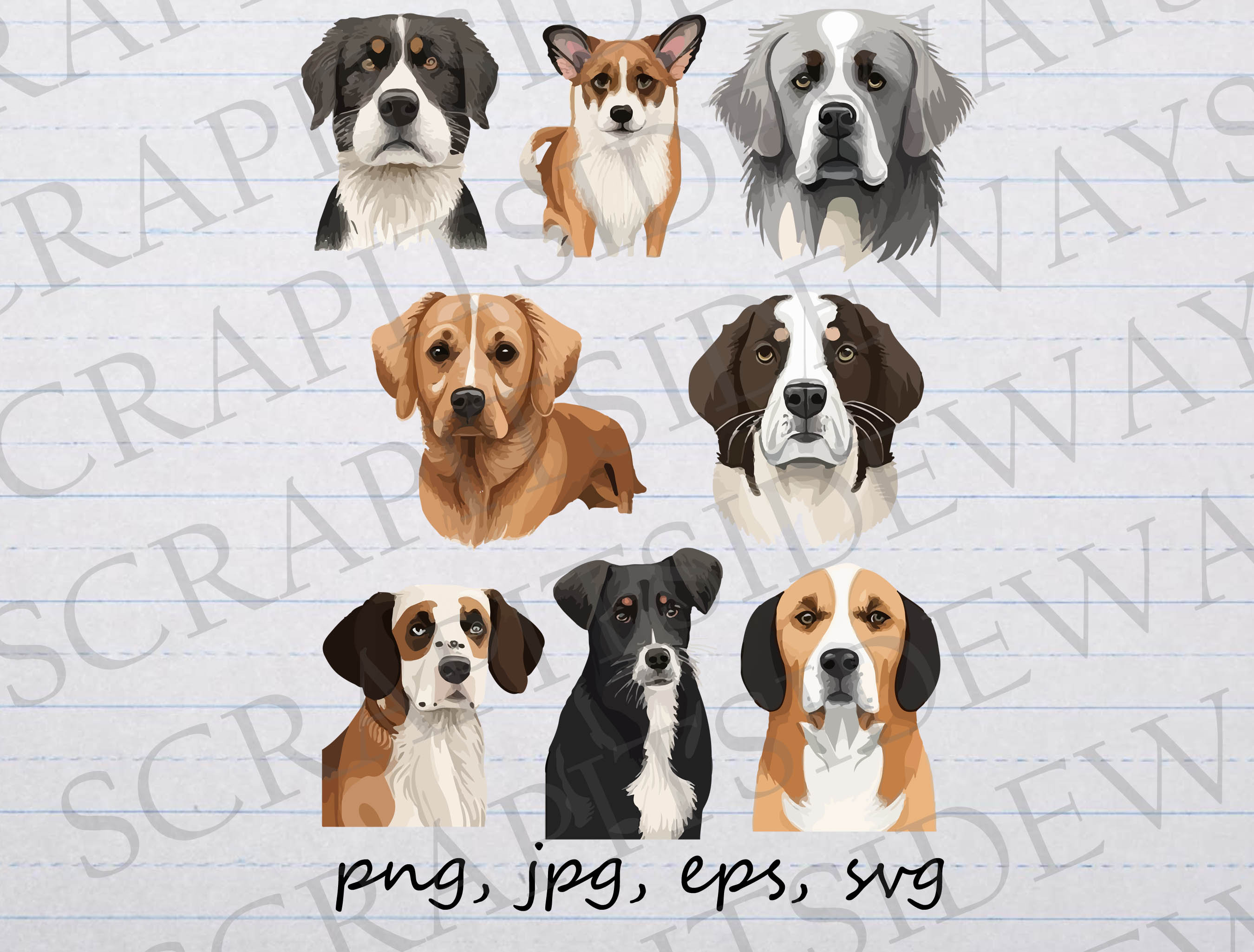 8 Piece Dog Breed Clipart Set Svg Vector Clipart Png Puppy Dog Head Dog ...