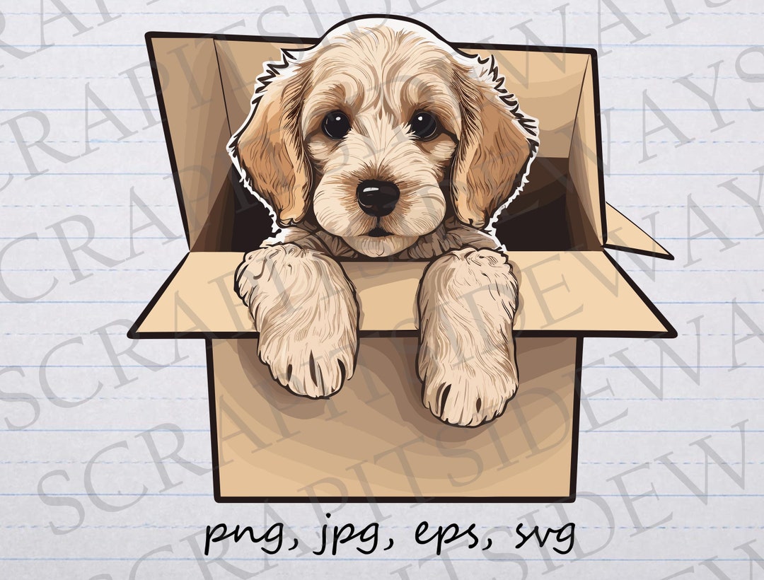Puppy in a Box Clipart Vector Graphic Svg Png Jpg Sticker Design T ...