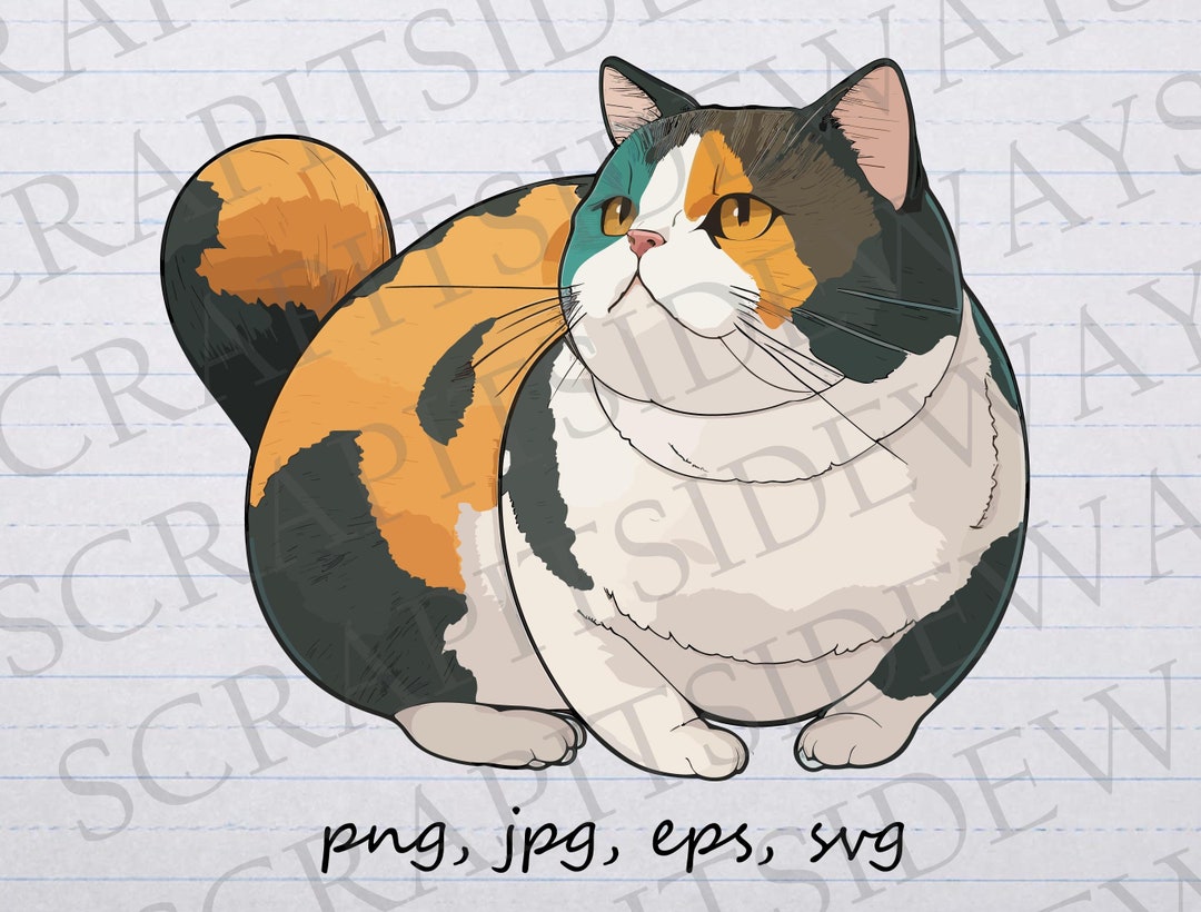 Fat Calico Cat Clipart Vector Graphic Svg Png Jpg Eps Kitty Kitten Big ...