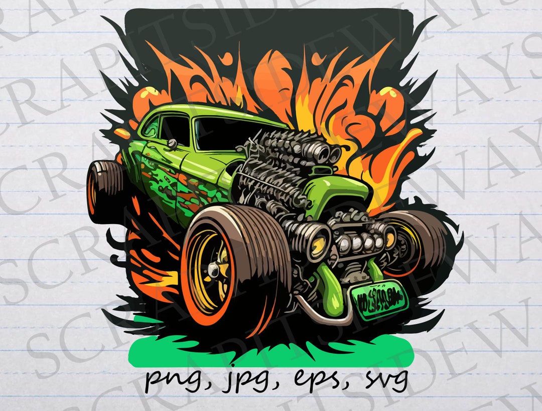 Green Hot Rod With Flames Clipart Vector Graphic Svg Png Jpg Eps Hotrod ...