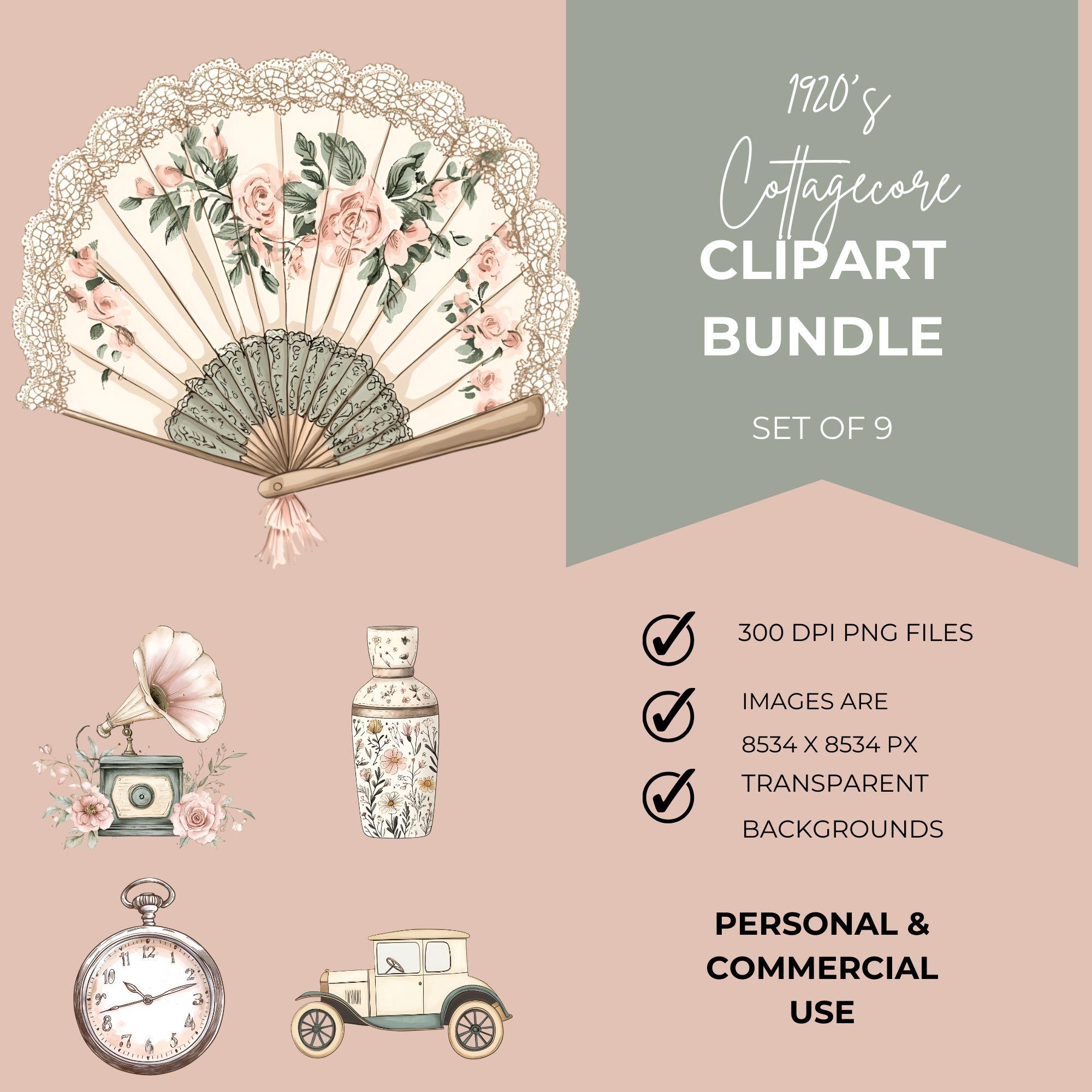 1920s Cottagecore Clipart Set | Flapper Woman, Vintage Car, Fan, Gatsby ...