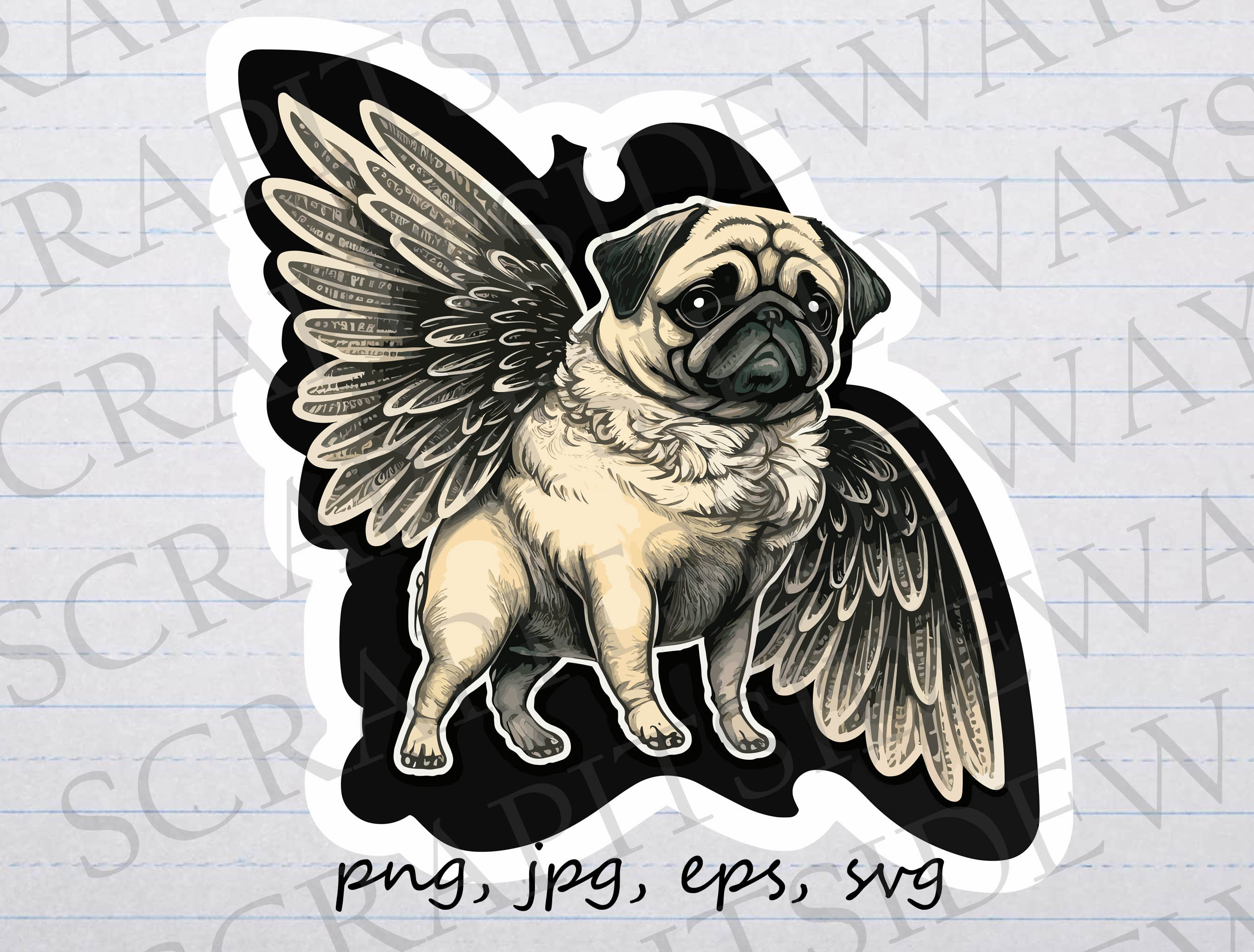 Fairy Pug 2 Clipart Vector Graphic Svg Png Jpg Eps Dog With - Etsy Canada