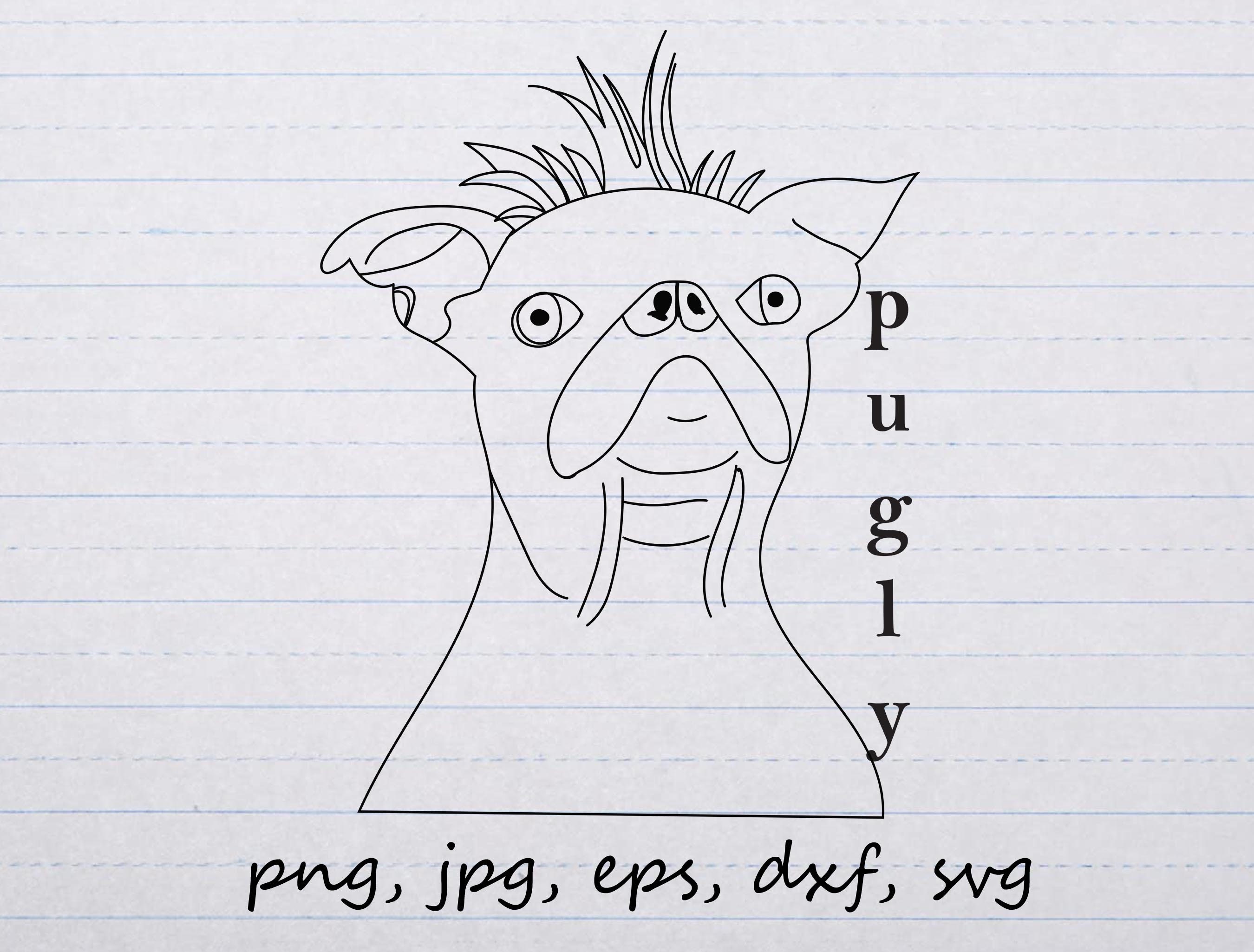 Ugly Pug Pugly Silhouette Outline Clipart Vector Graphic - Etsy