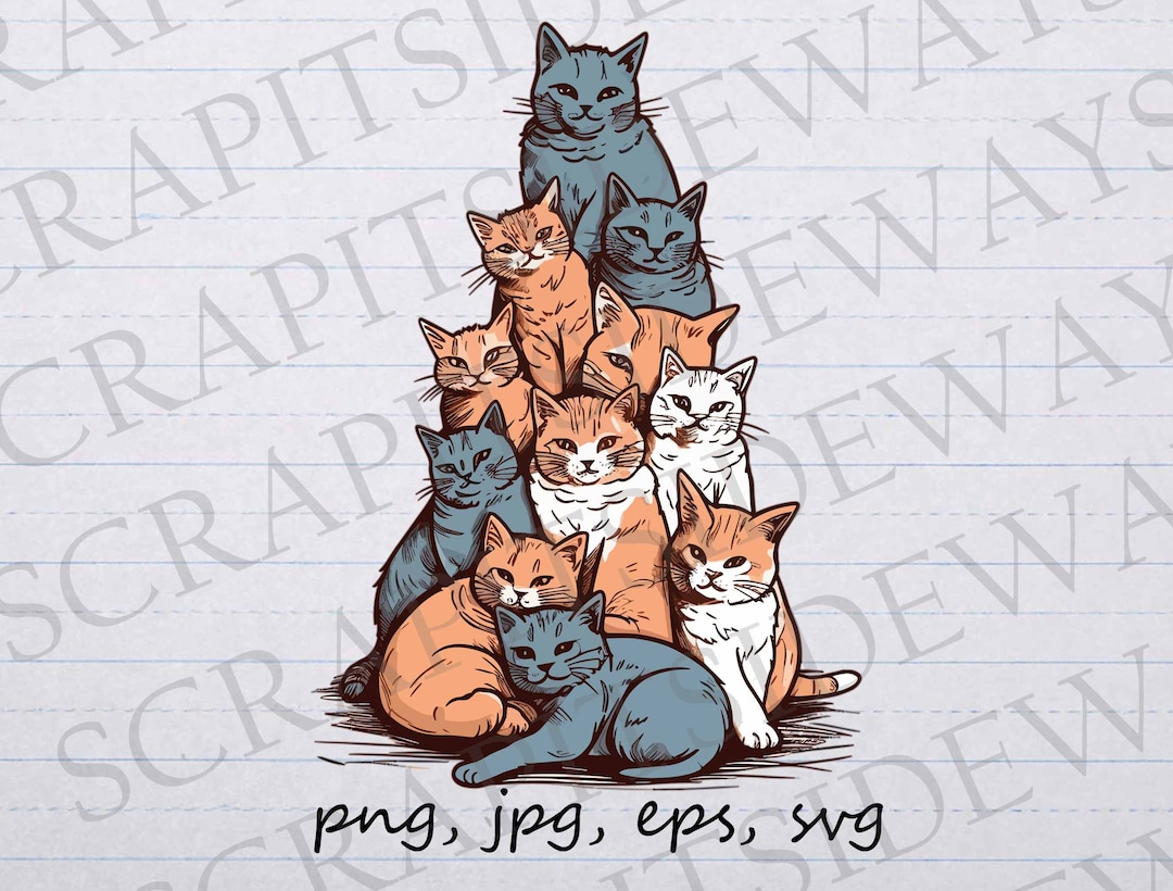 Stack of Cats Clip Art Clipart Vector Graphic Svg Png Jpg Eps, Cute ...