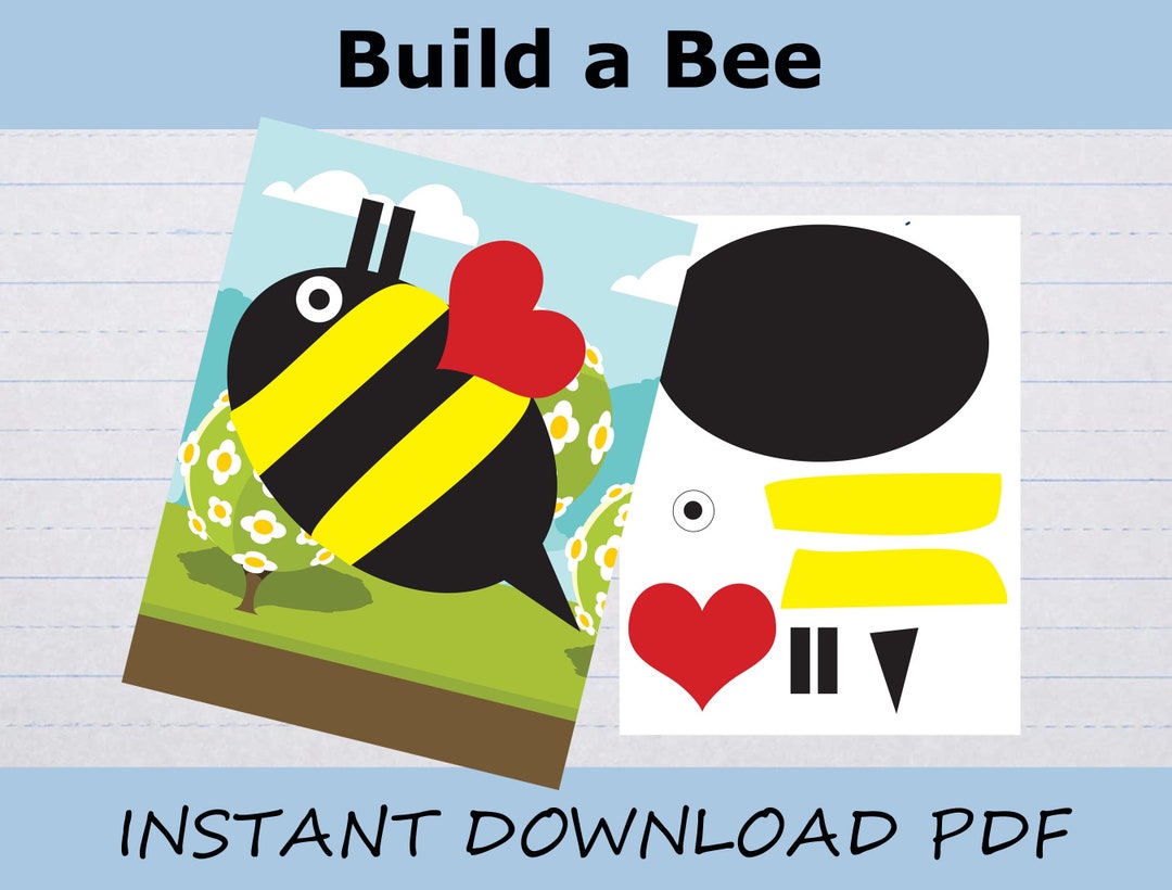 Build a Bee Kids Printable Craft Instant Download Activity Page Cut and ...