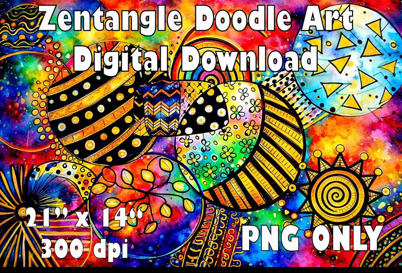 Zendoodle Wall Art, Hand Drawn, Zentangle, Colorful Digital Download ...