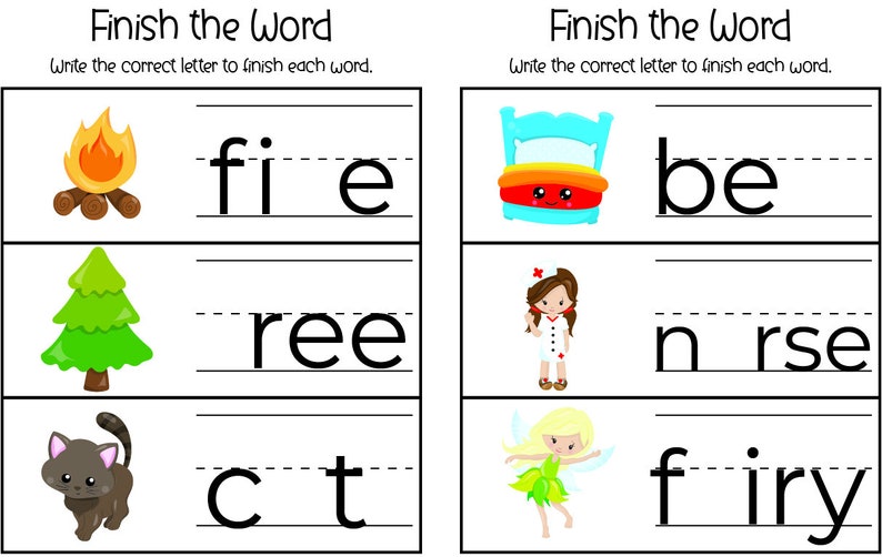 9 Page Finish the Word Worksheet Printable Instant Download Educational ...