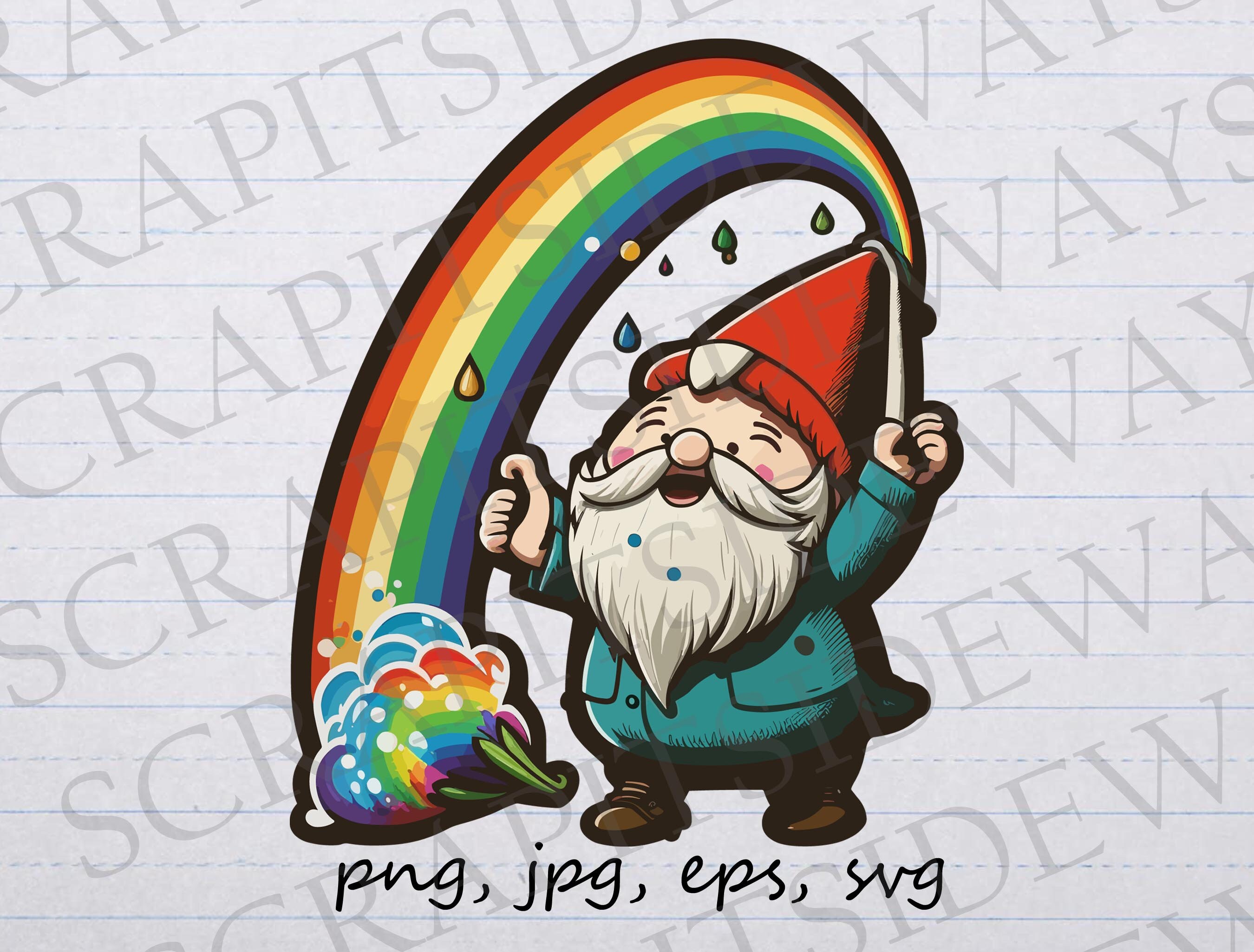 Garden Gnome With a Rainbow Clip Art Clipart Vector Graphic Svg Png Jpg ...