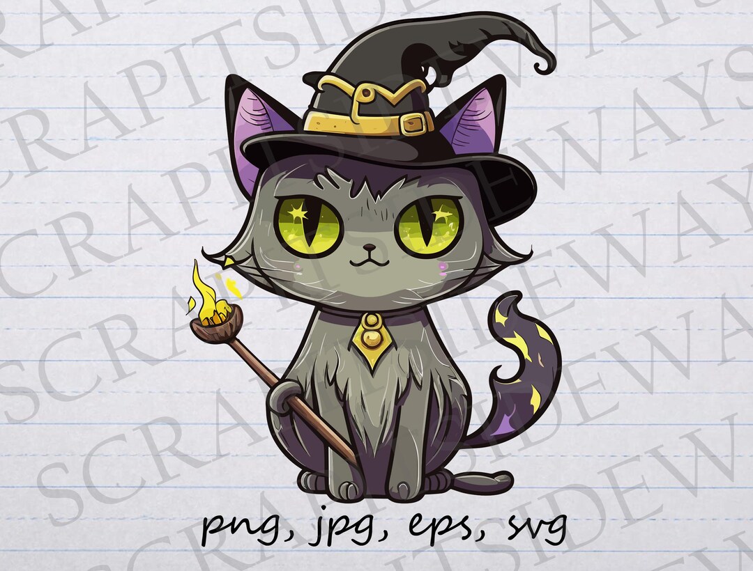 Cute Cat Witch Clipart Vector Graphic Svg Png Jpg Eps Halloween Witch ...