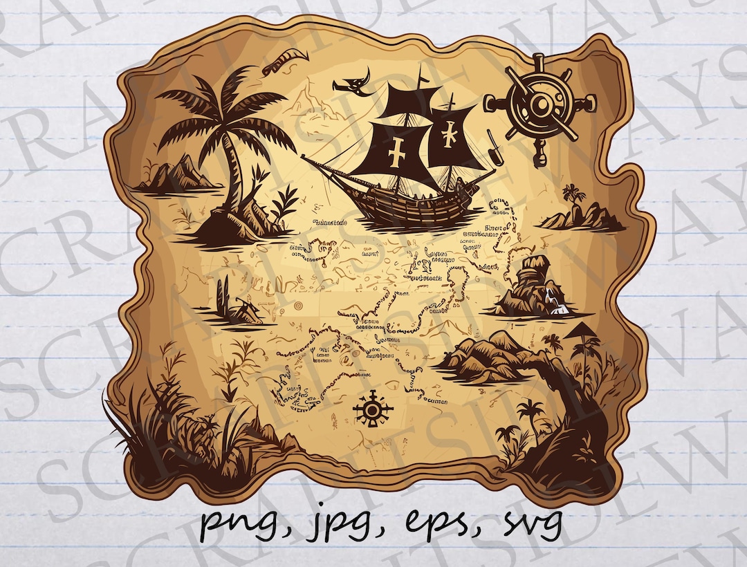 Pirate Map Clipart Vector Graphic Svg Png Jpg Eps Pirate Ship Ocean ...
