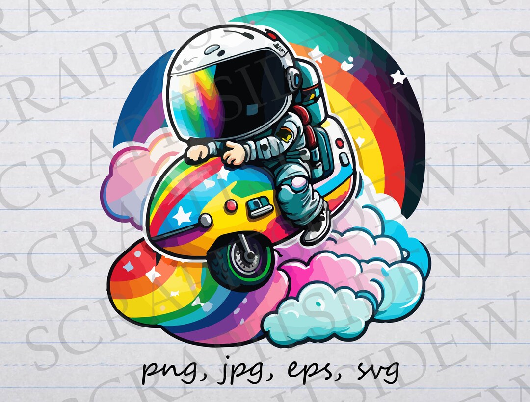 Astronaut Riding a Rainbow Clipart Vector Graphic Svg Png Jpg Eps Moped ...