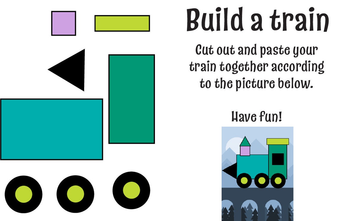 Build a Train Kids Printable Craft Instant Download Activity Page Cut ...