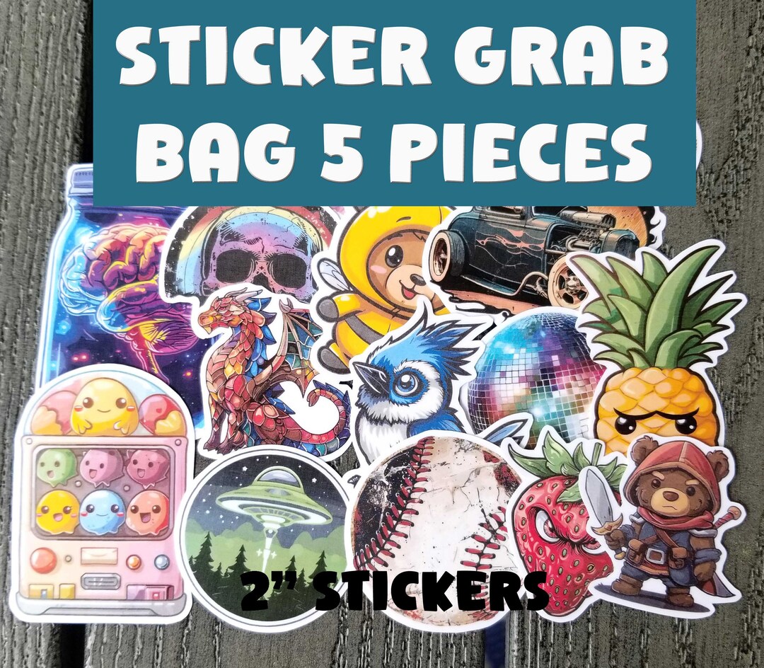 Grab Bag of 5 Stickers, 2 Inches, Water Resistant Decals, Lucky Dip ...