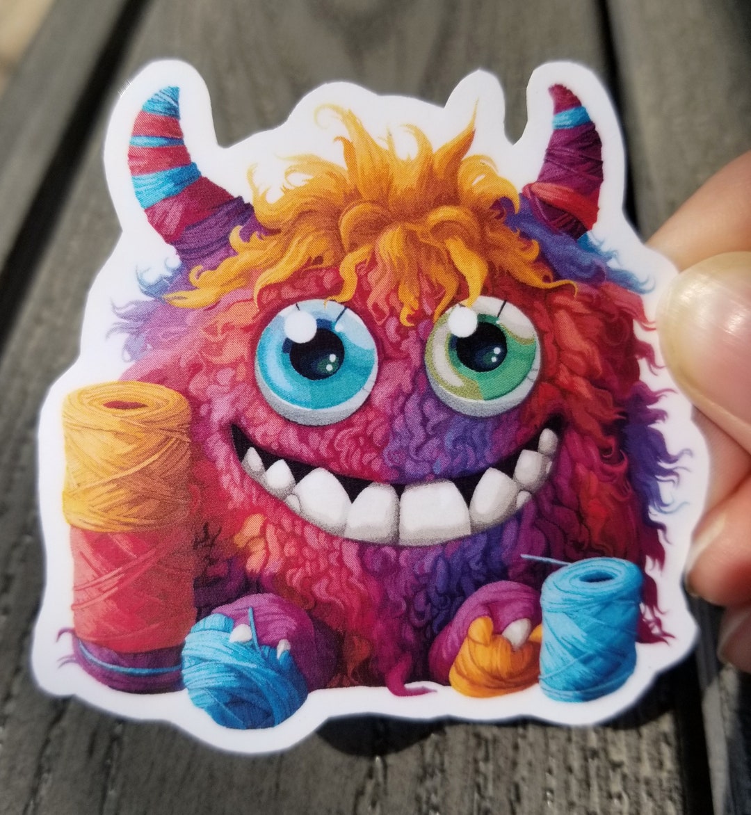 Yarn Monster Vinyl Sticker, Water Resistant Decal, Colorful, Yarn Stash ...