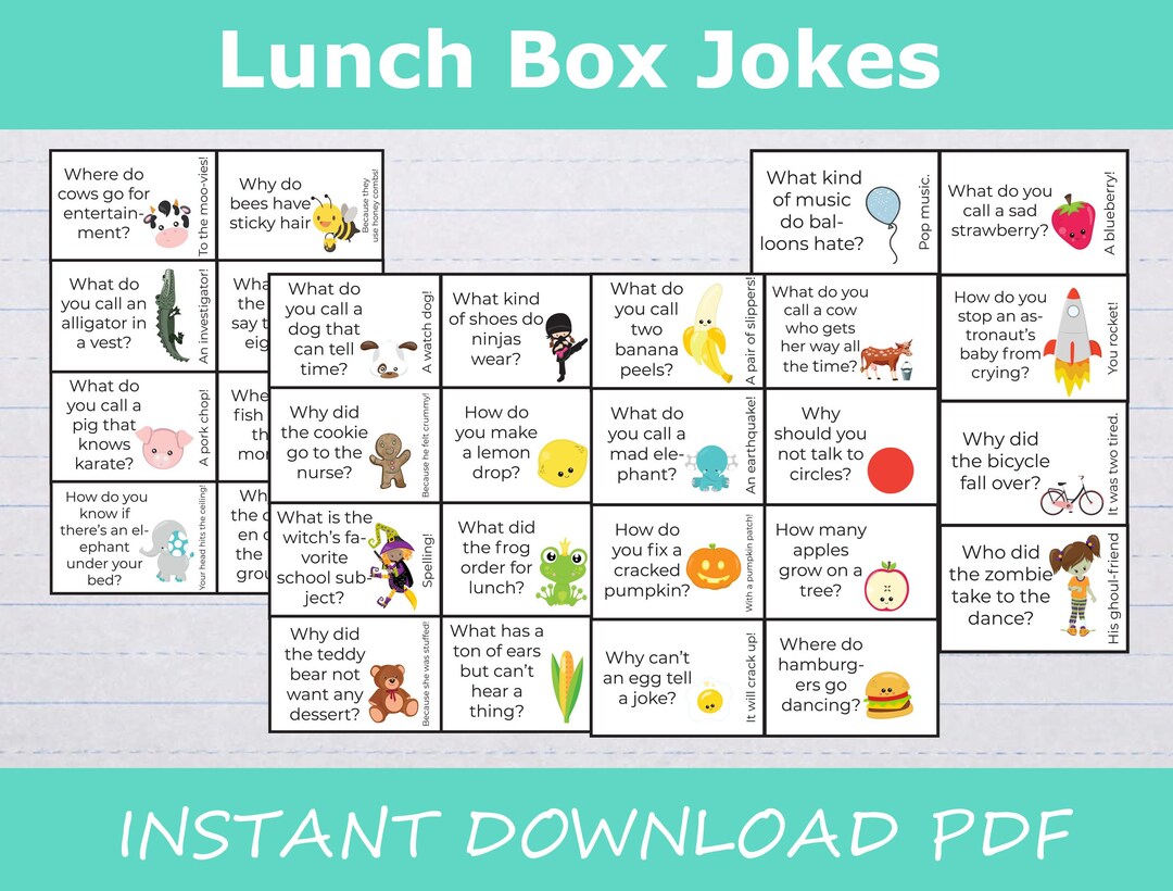 Set of 32 Printable Lunchbox Jokes for Kids, Lunch Box Jokes Printable ...