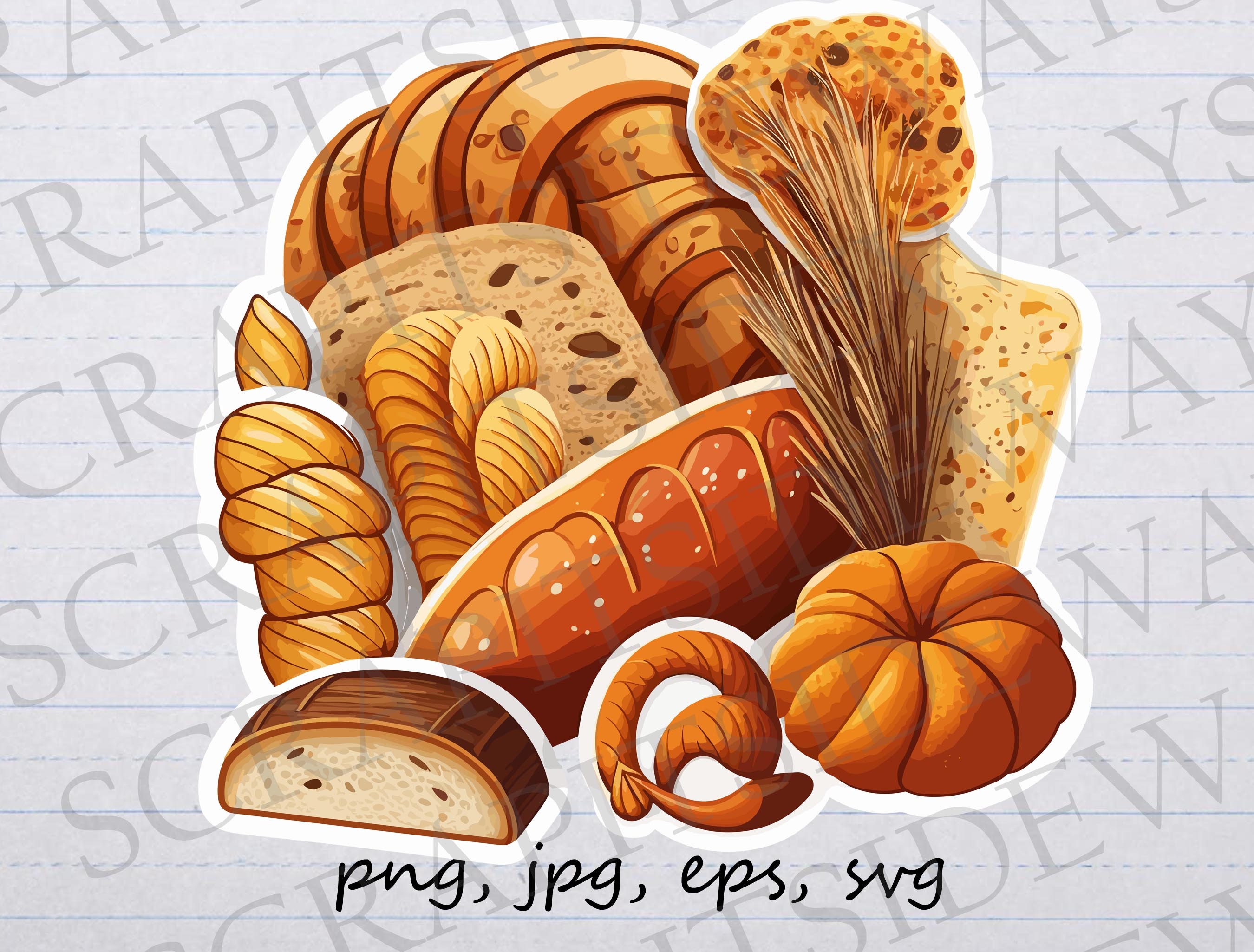 Baked Breads Clipart Vector Graphic Svg Png Jpg Eps Bakery - Etsy