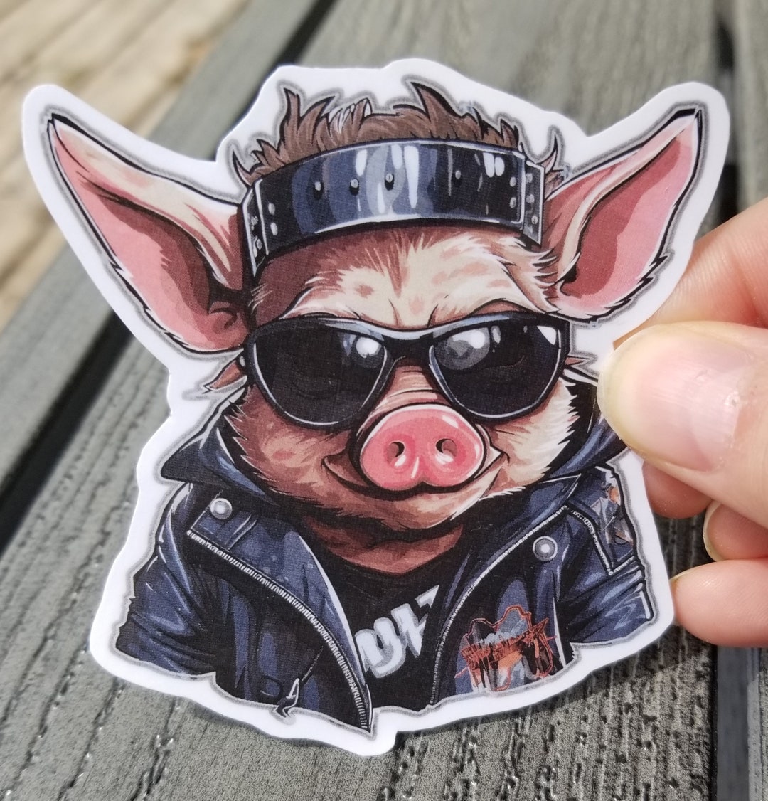 Biker Pig Vinyl Sticker 3 Inches, Water Resistant Decal, Hog on a Hog ...