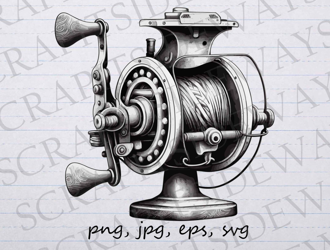 Vintage Fishing Reel Clip Art Clipart Vector Graphic Svg Png Jpg Eps ...