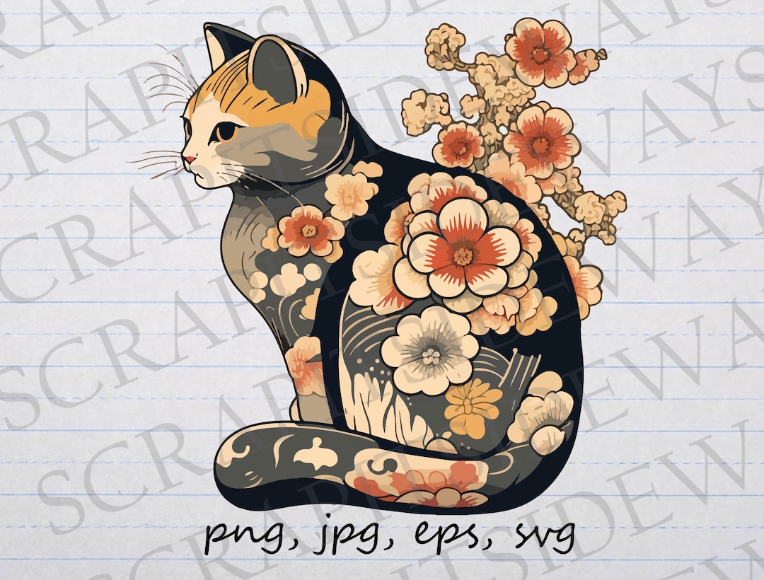 Japanese Flowers Cat Clipart Vector Graphic Svg Png Jpg Eps Japan ...
