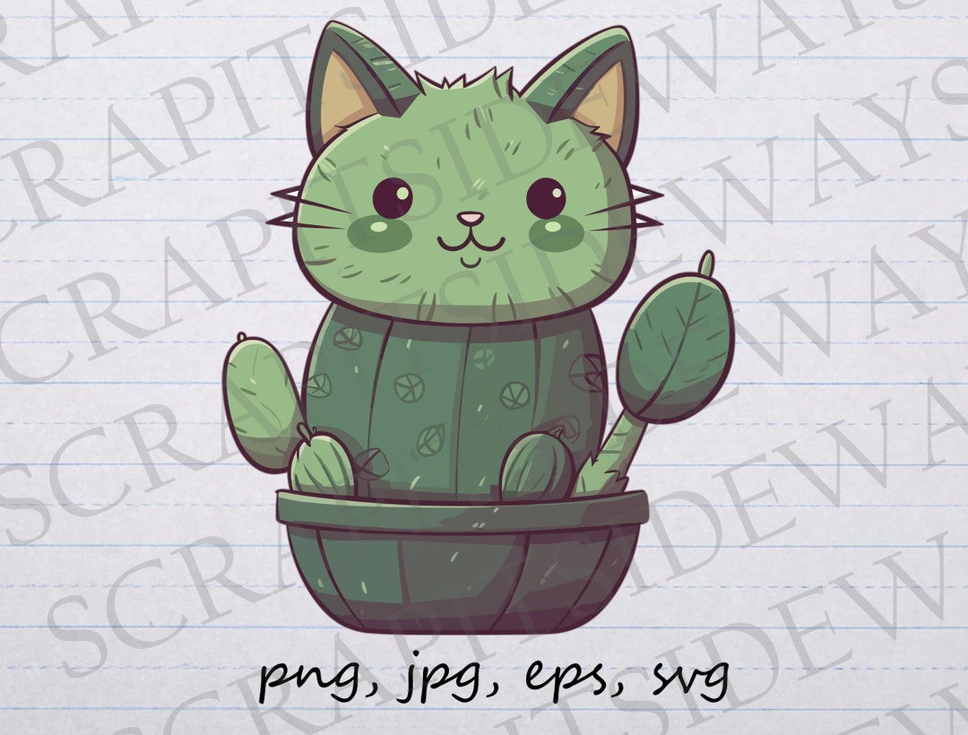 Cactus Cat Clipart Vector Graphic Svg Png Jpg Eps Cacti Funny Cat Cat ...