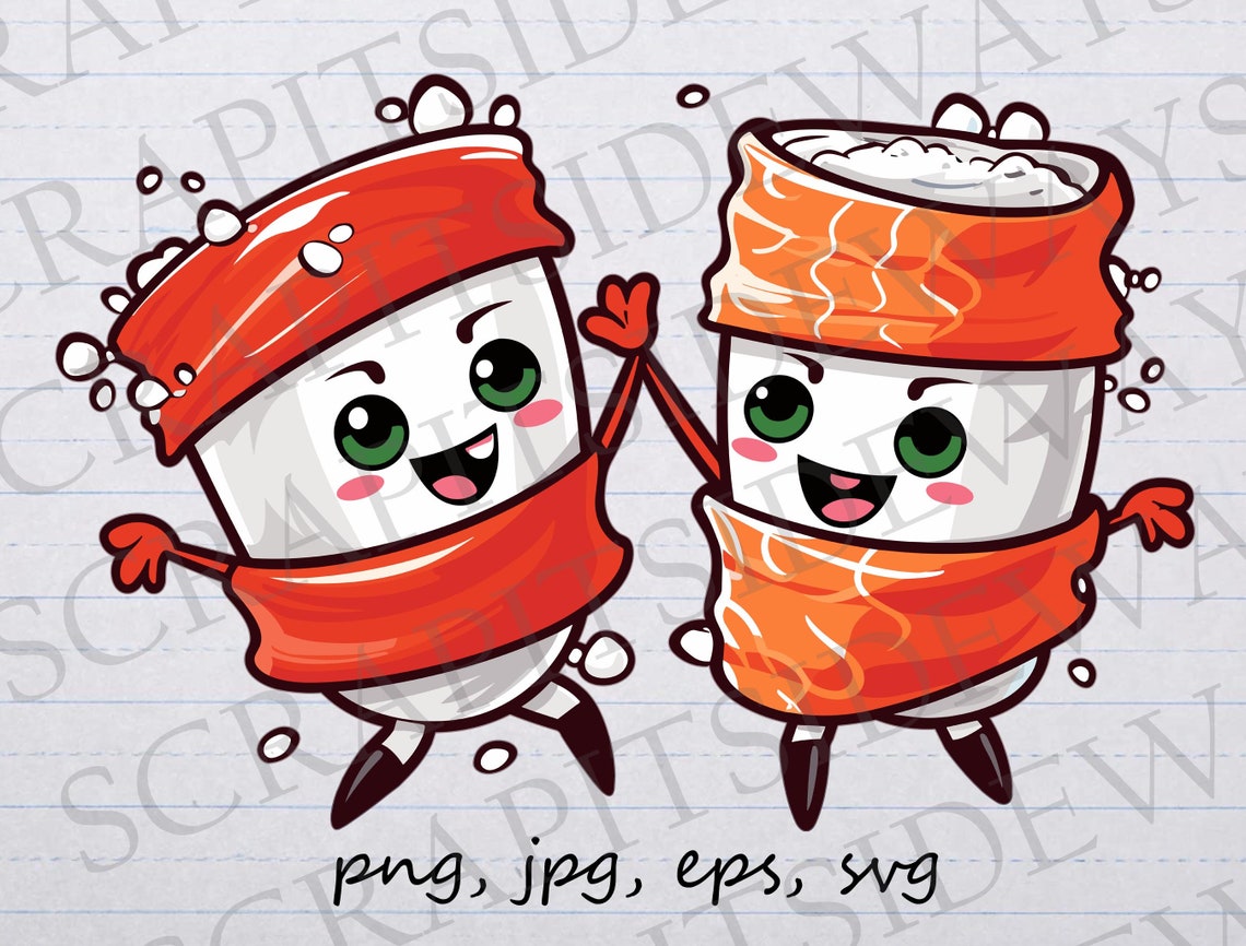 Dancing Sushi Clipart Vector Graphic Svg Png Jpg Eps Cute Food - Etsy