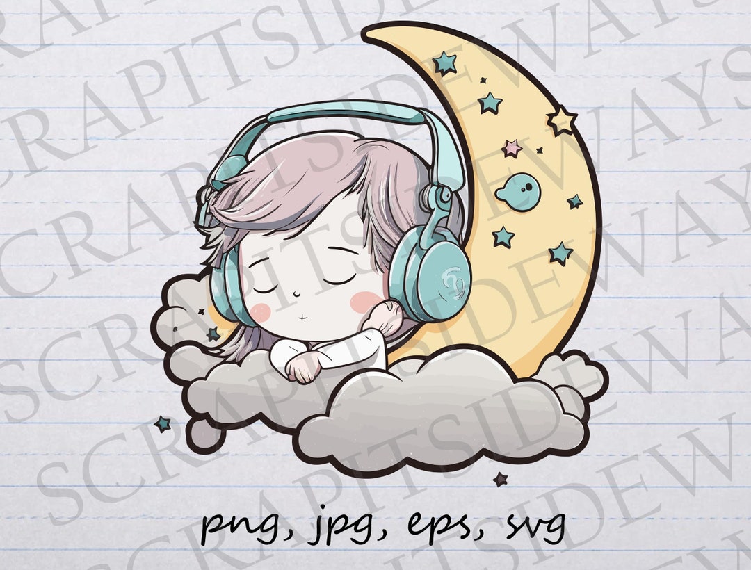 Cute Sleeping Girl With Headphones 2 Clipart Vector Graphic Svg Png Jpg ...