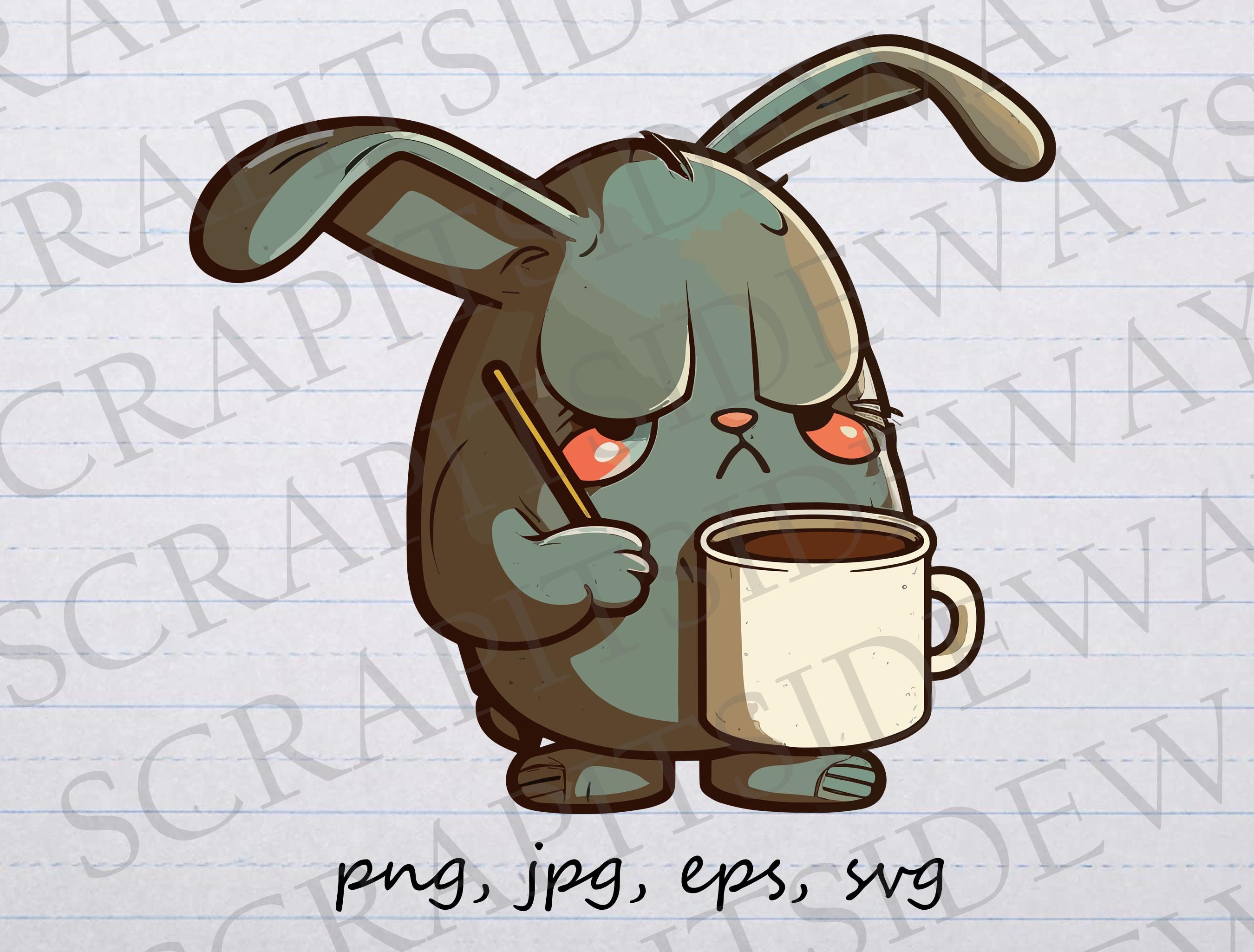 Cranky Coffee Bunny Rabbit Clipart Vector Graphic Svg Png Jpg - Etsy