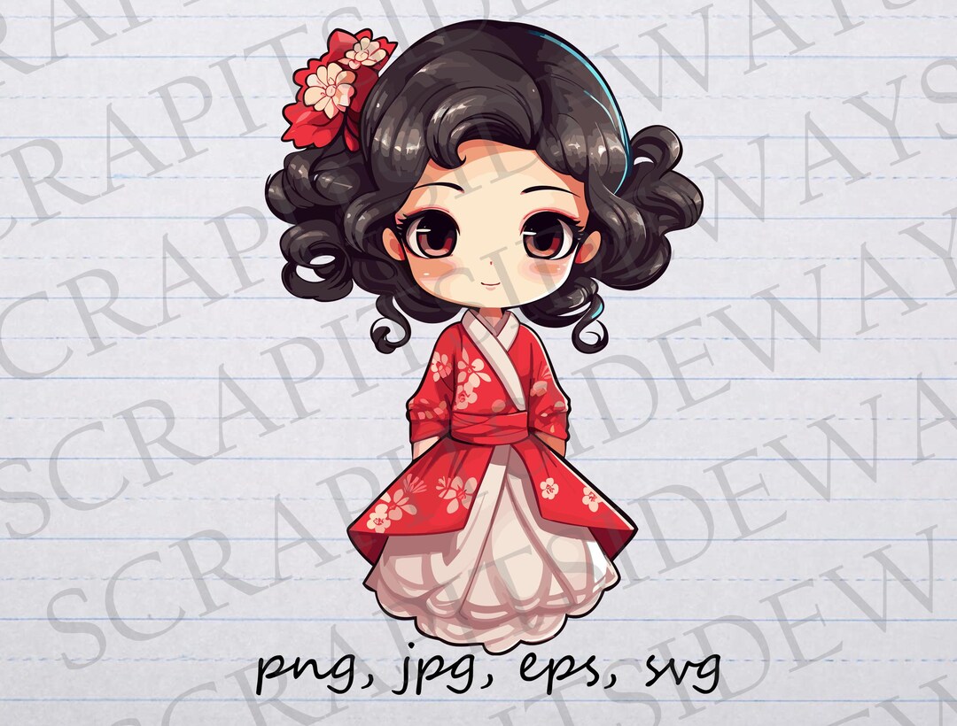 Cute Geisha Girl Clipart Vector Graphic Svg Png Jpg Eps Chibi Japanese ...