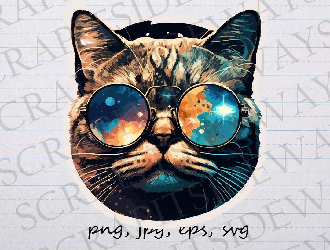 Cat With Galaxy Glasses Clipart Vector Graphic Svg Png Jpg Eps Galaxy ...